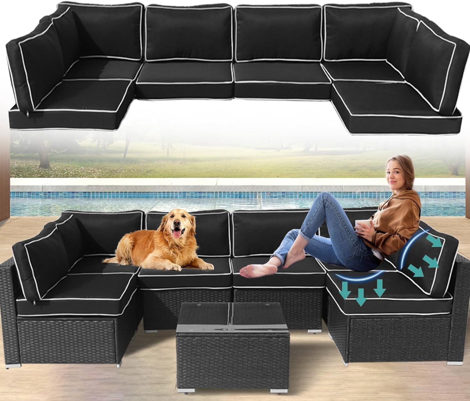 FKS LIFE Outdoor Cushions for Patio Furniture, 14pcs Water-Resistant ...