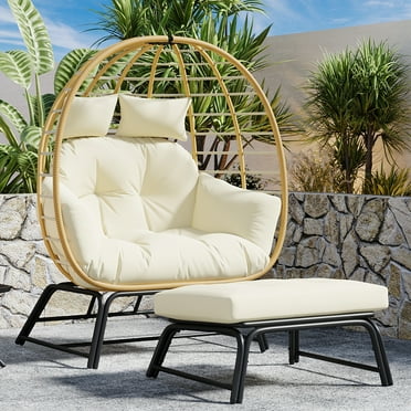 FKSLIFE Rattan Double Egg Swing Chair with Stand, Outdoor Patio ...