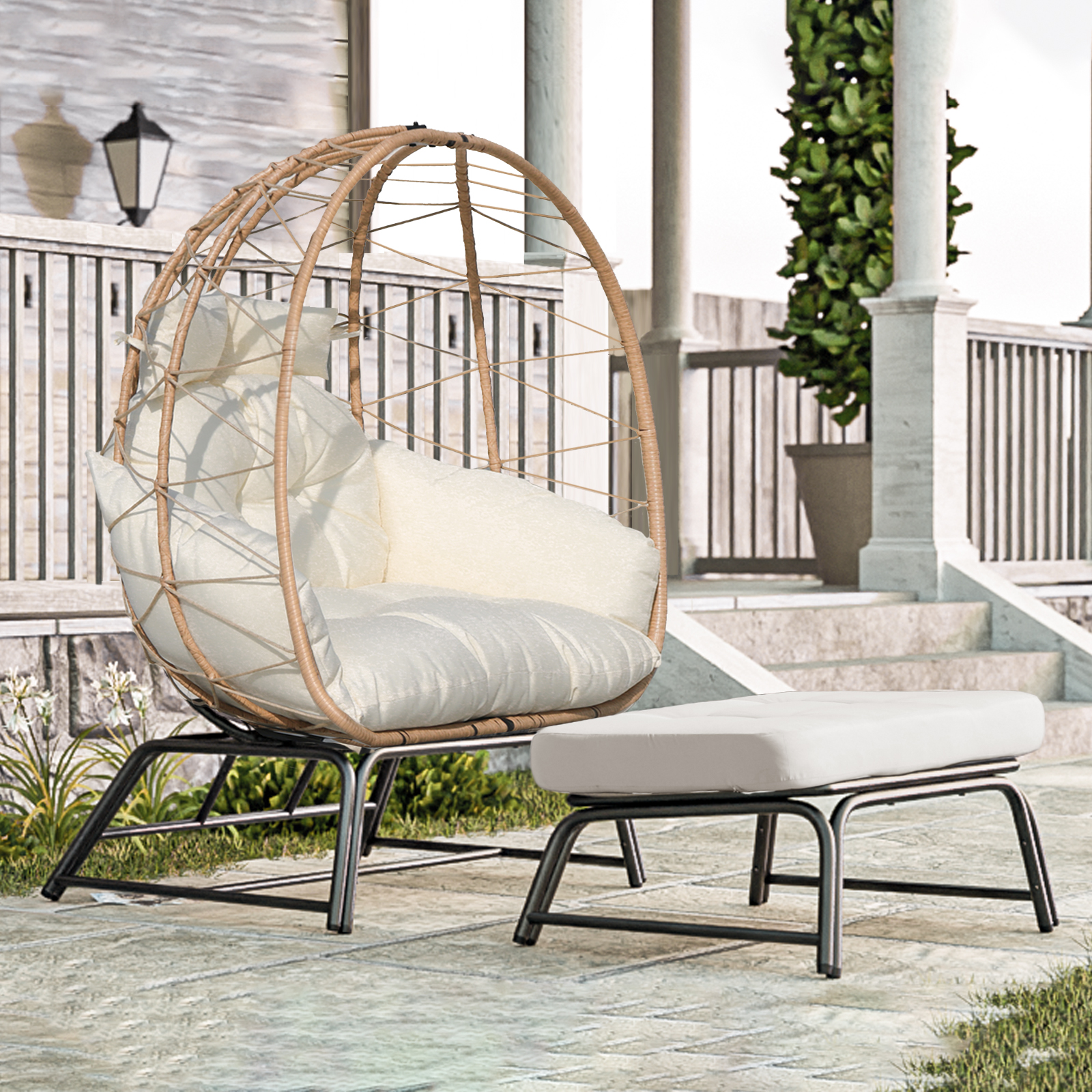 Better Homes & Gardens Bellamy Round Wicker Outdoor Egg Chair, Beige ...