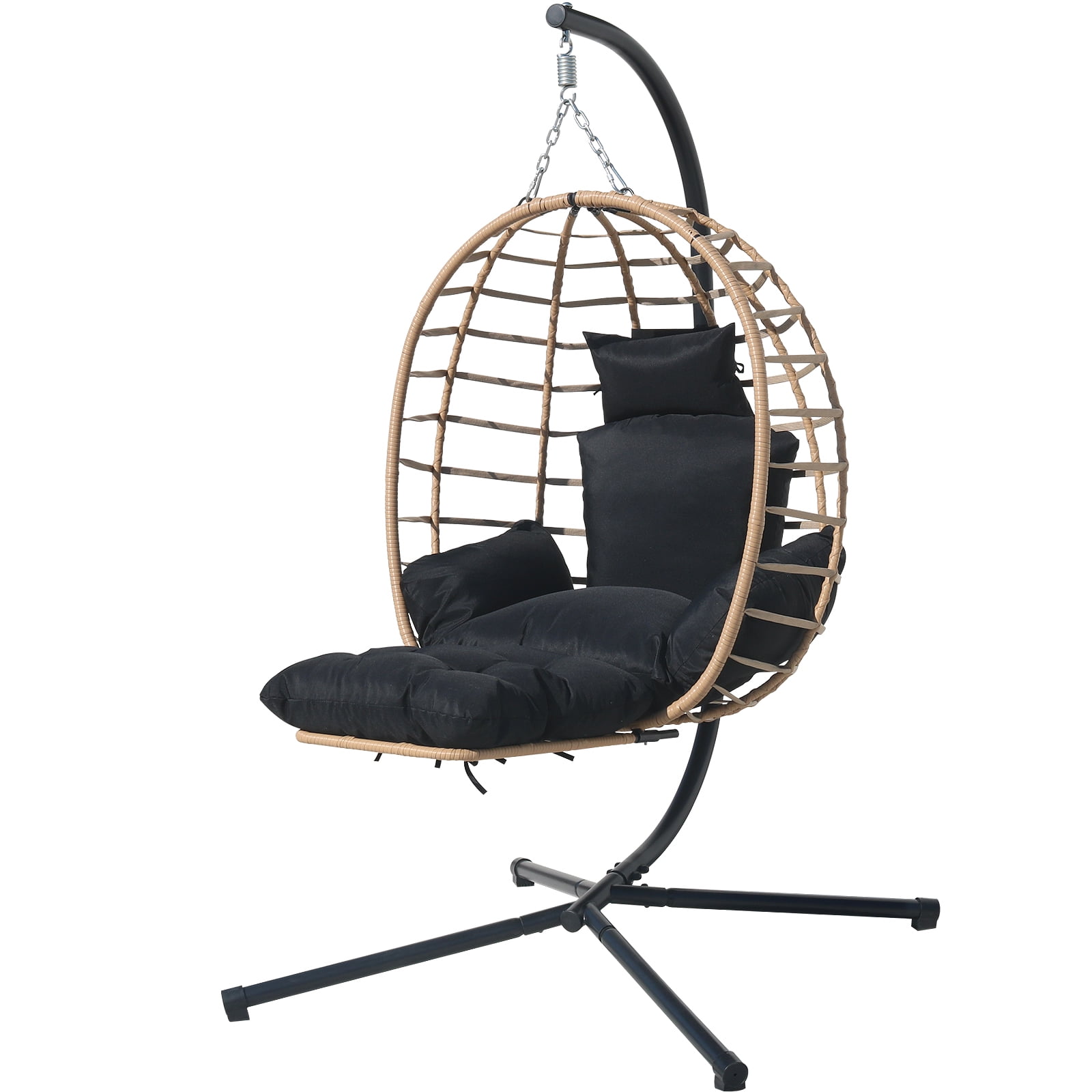 FKSLIFE Hanging Egg Chair With Stand Cushion Adjustable Footrest Swing ...