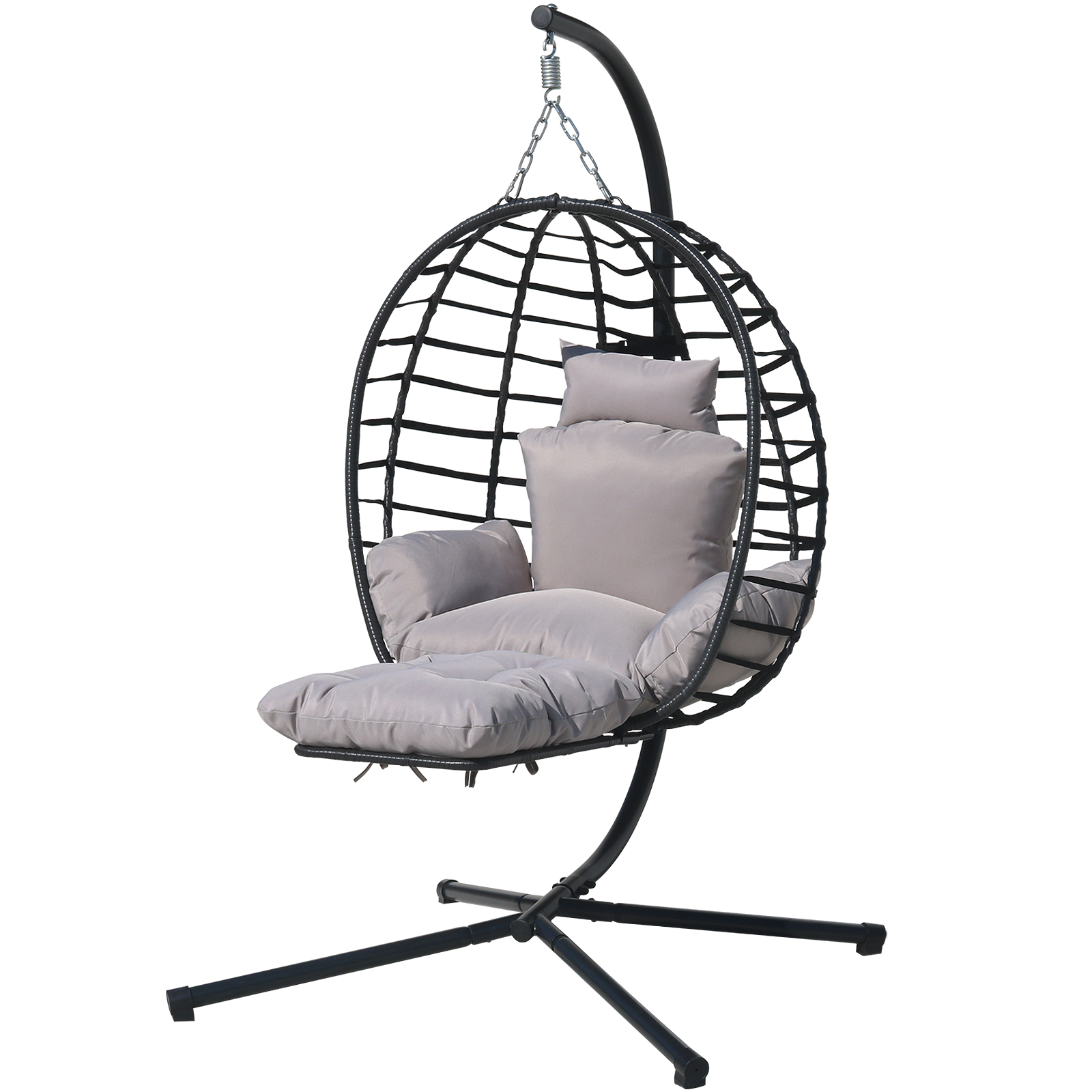 FKSLIFE Hanging Egg Chair With Stand Cushion Footrest Swing Wicker ...