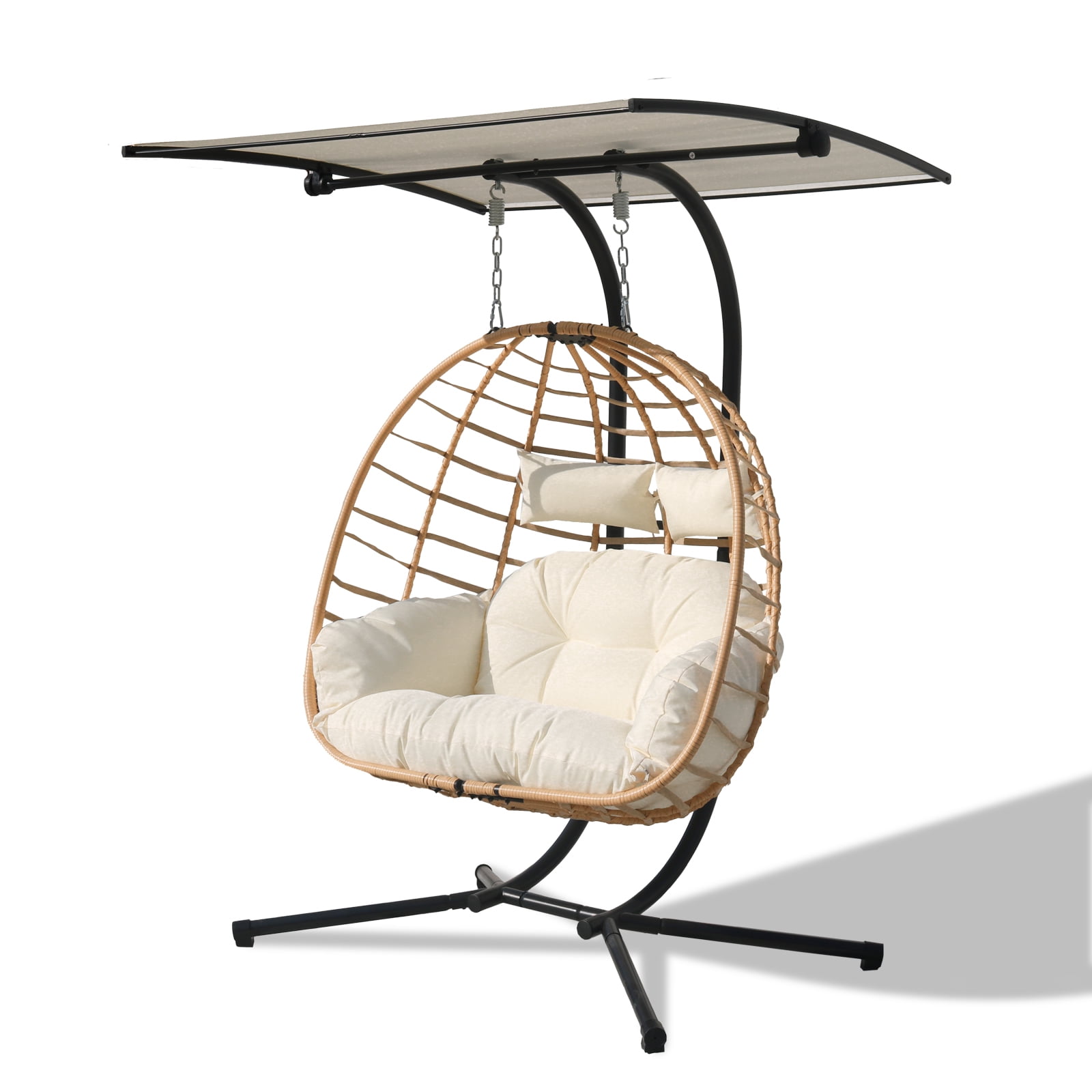 FKSLIFE Outdoor Indoor Double Hanging Egg Chair Swing With Stand Canopy ...