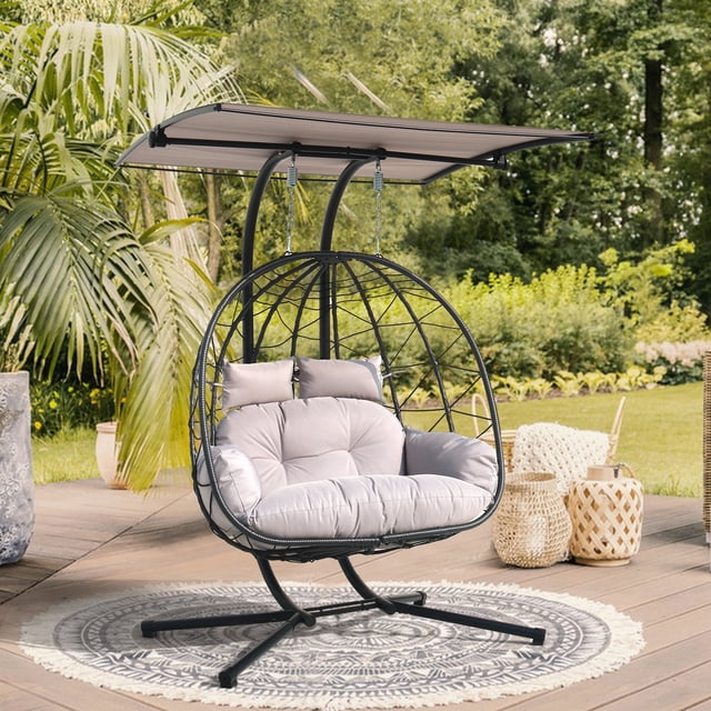 FKSLIFE Double Hanging Wicker Egg Swing Chair, Indoor/Outdoor, with ...