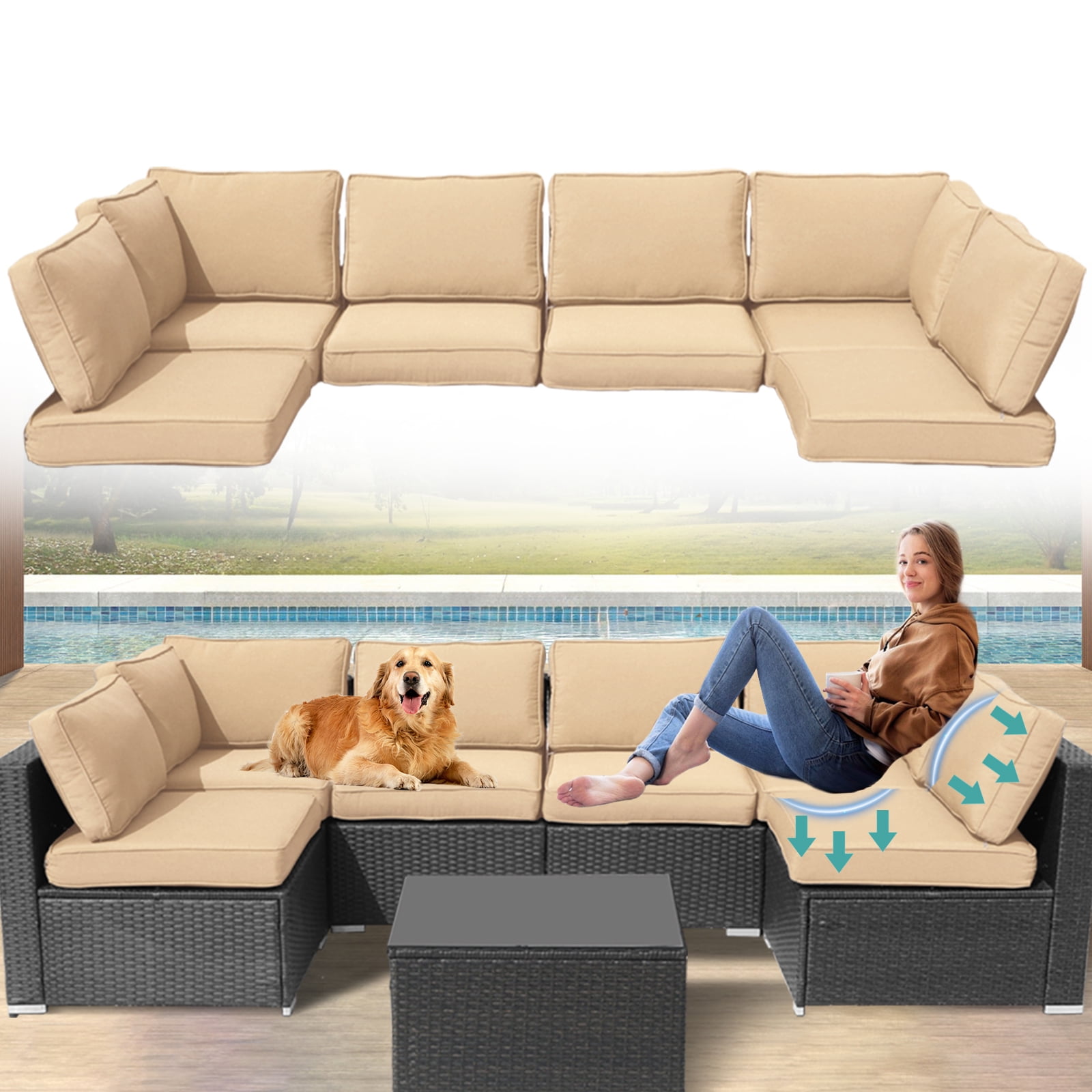 FKSLIFE Weatherproof Patio Furniture Replacement Cushions, 14-Piece ...