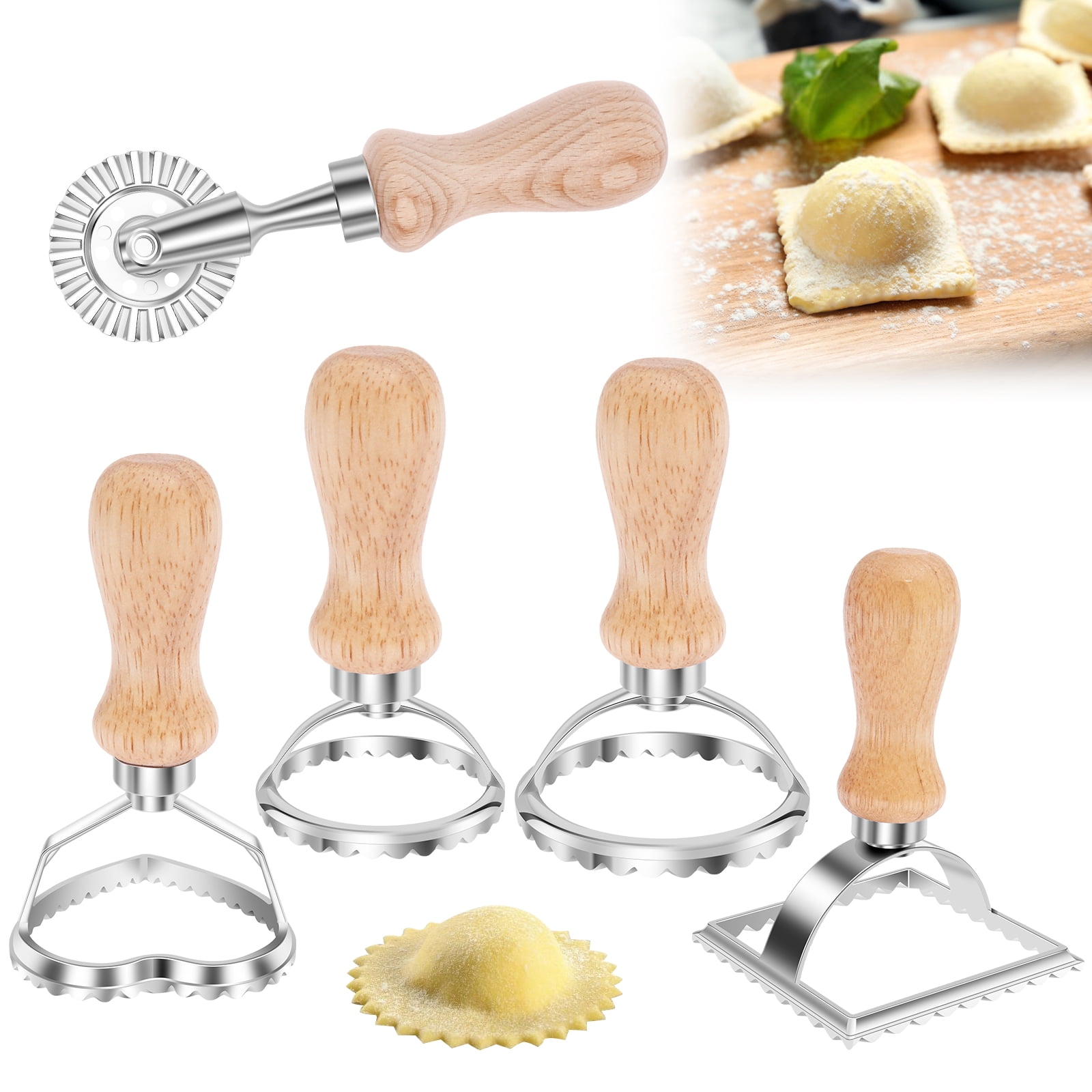 FKSZLL 5Pcs Ravioli Stamp Maker Cutter with Roller Wheel Set Round ...