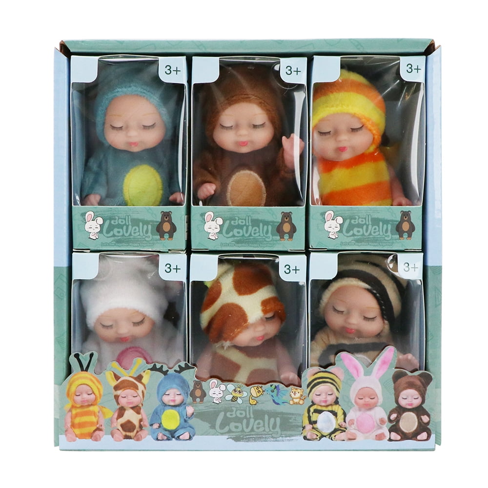 FKTOY 6pcs Mini Reborn Baby Dolls Set Lifelike Tiny Babies with Animal ...