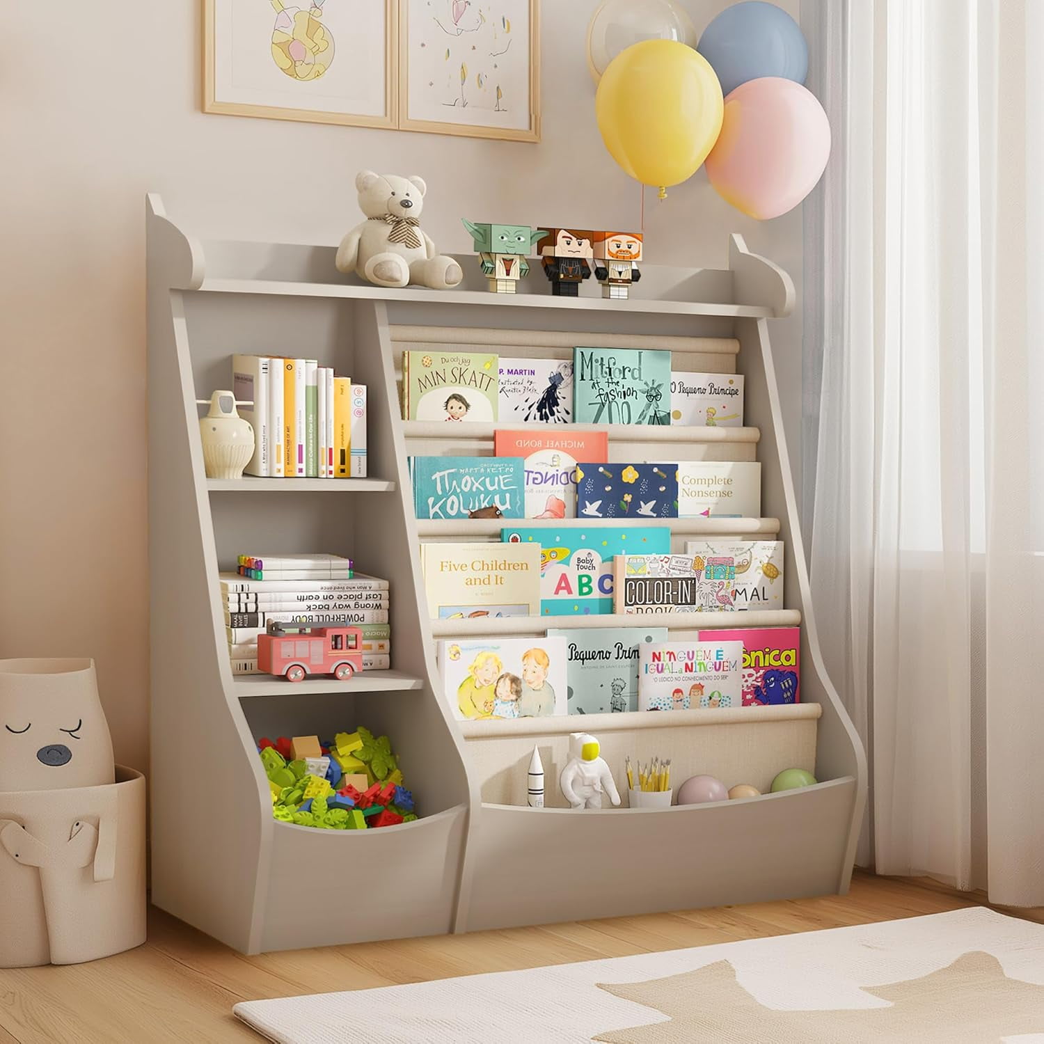 FKWin Kids Bookshelf, Kids Toy Storage Organizer, Baby Storage Book ...