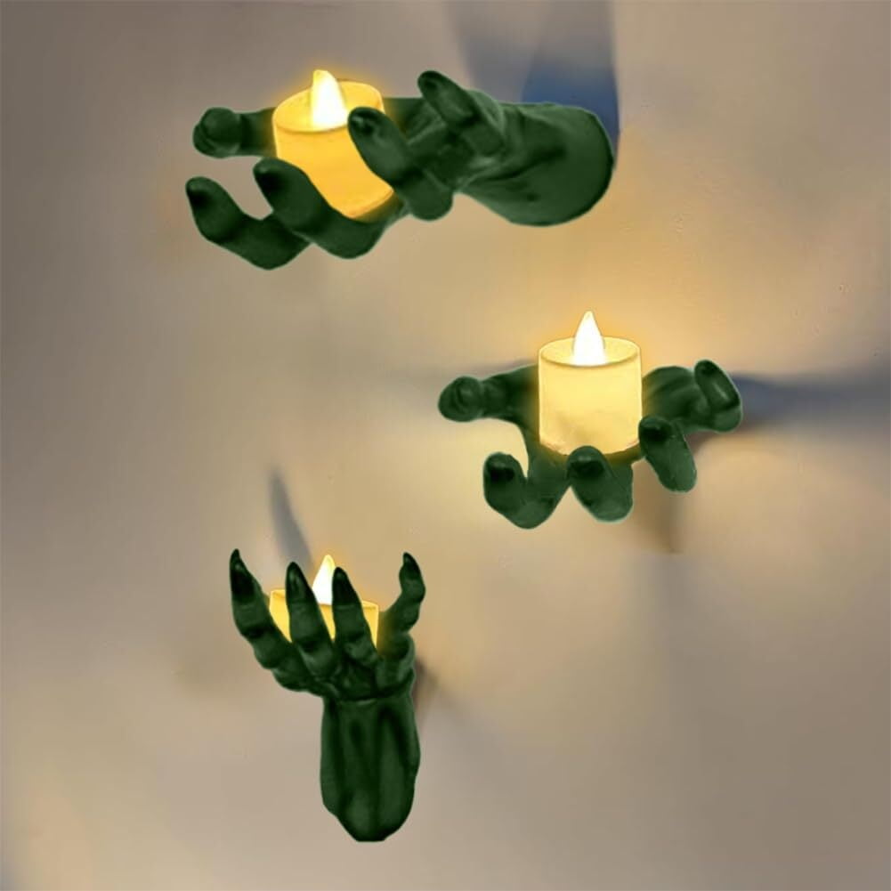 FL 3 Pack Wall Mounted Creepy Reaching Hands with Lighted Candles, Life ...