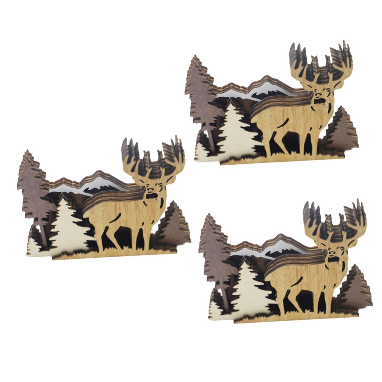FL 3pcs Animal Wood Decor Wooden Crafts Wood Carving Ornament Tabletop ...