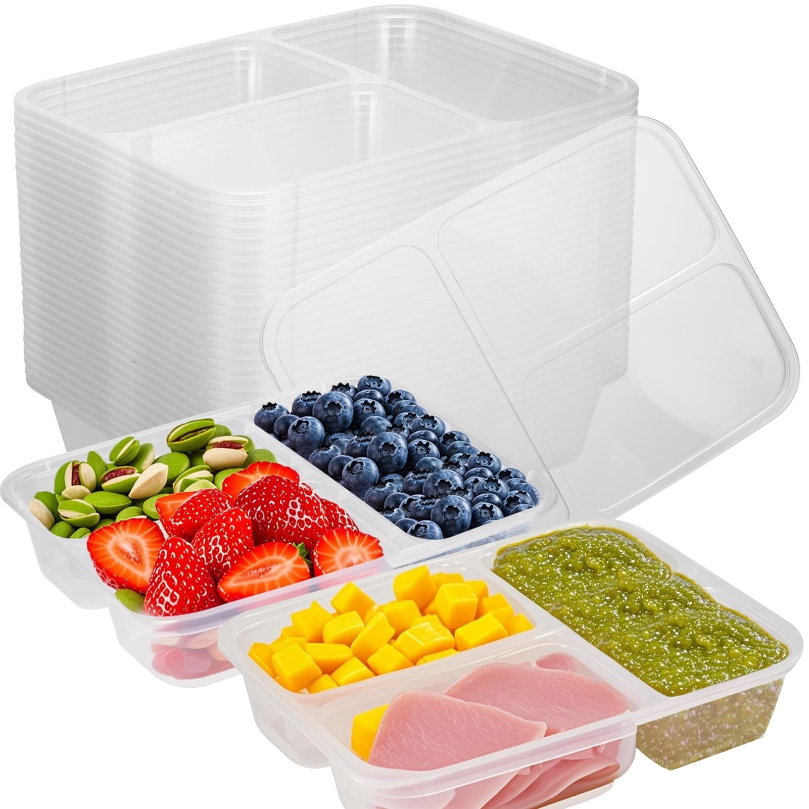 FL 50pcs Double Compartment Condiment Container With Lids,Disposable 2 ...