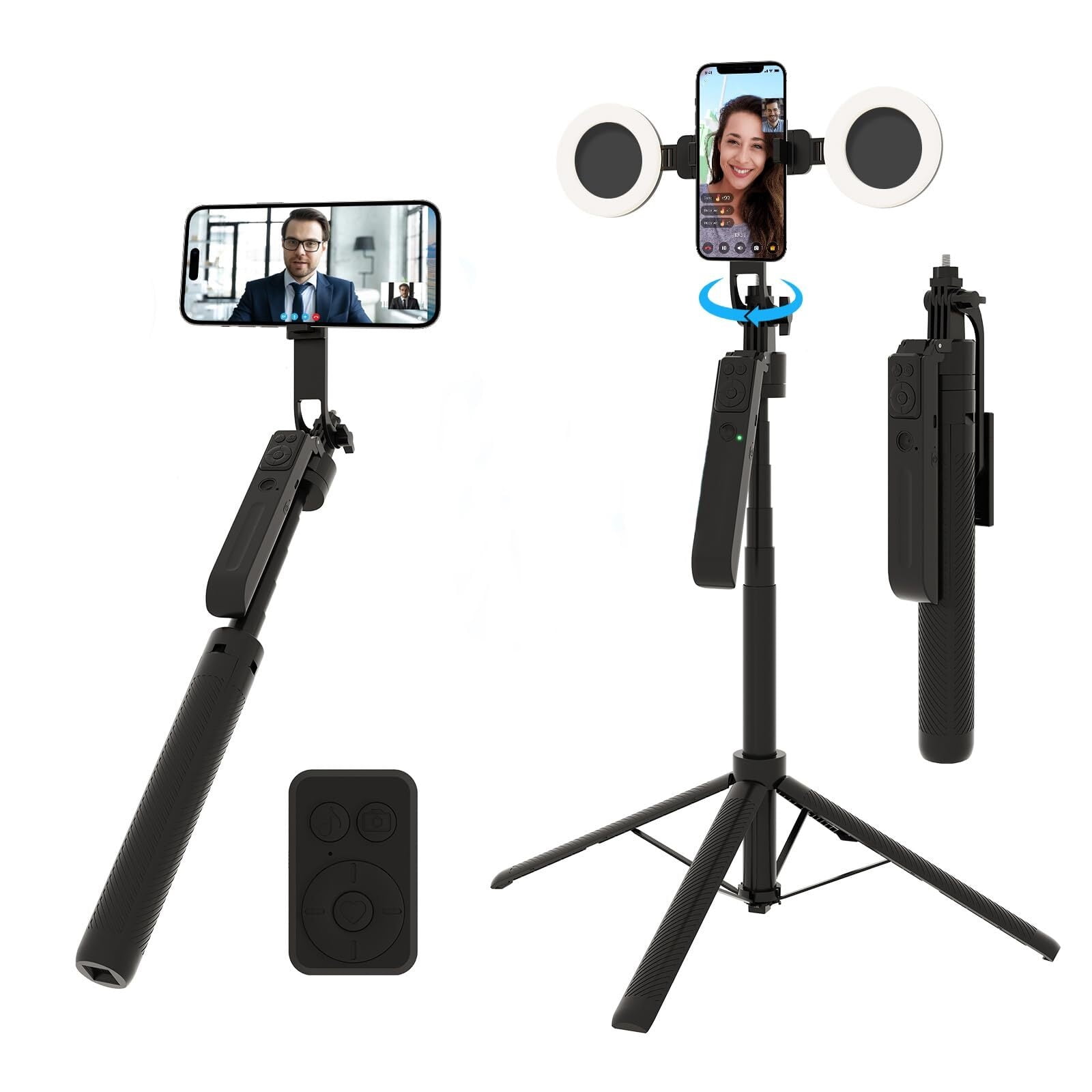 FL Auto Face Tracking Selfie Stick Tripod with Fill Light, 360 Rotation ...