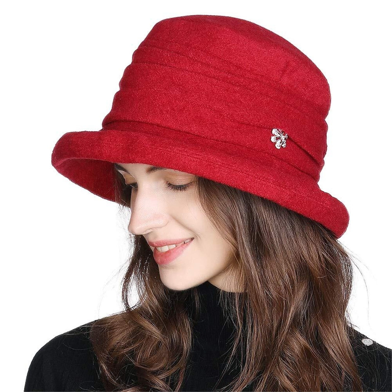 FL Bucket Hat for Women Wool Elegant Dress 1920s Vintage Fedora Bowler ...