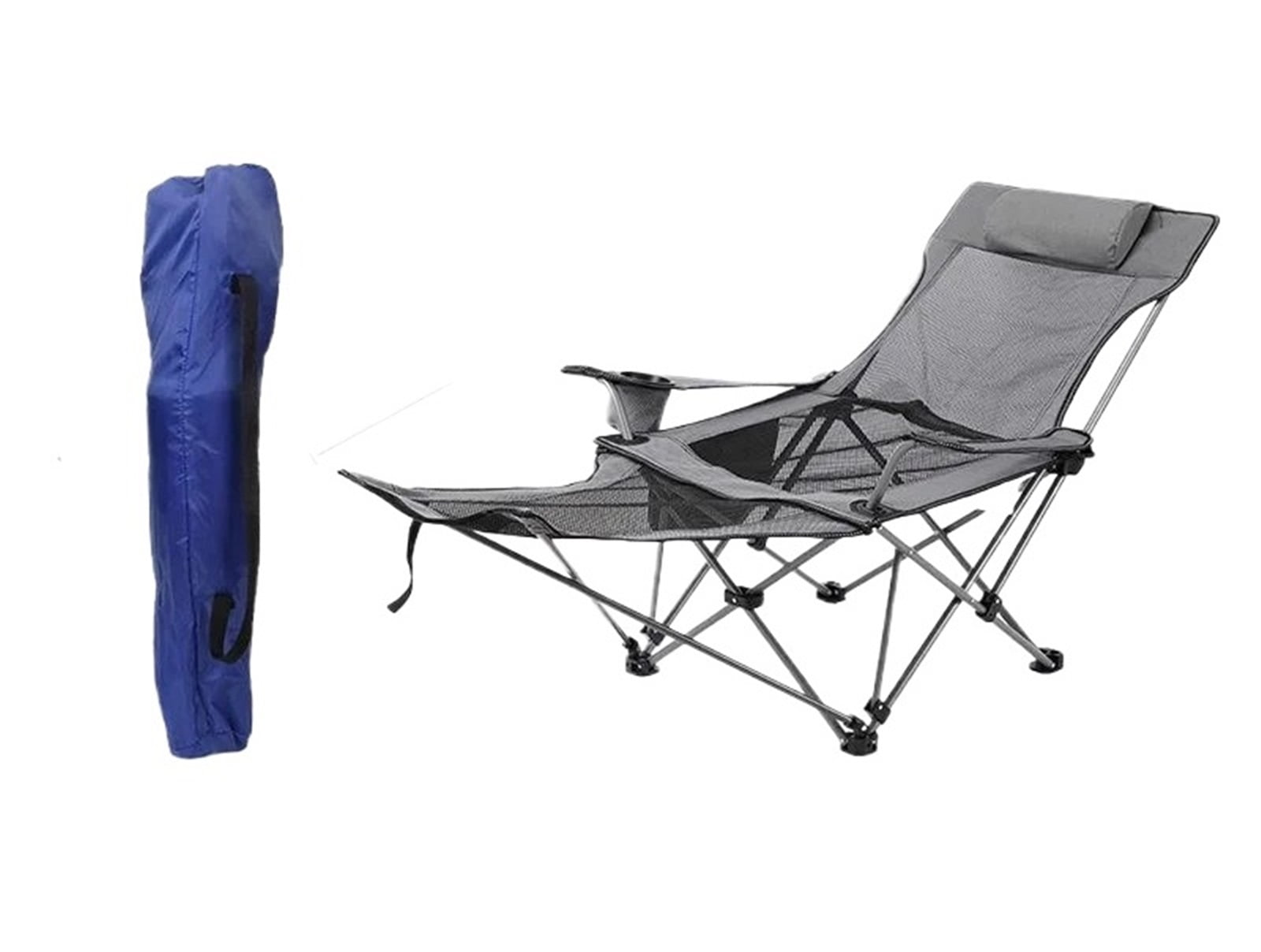 FL Camping Folding Camp Chair with Footrest Mesh Lounge Chair with Cup ...