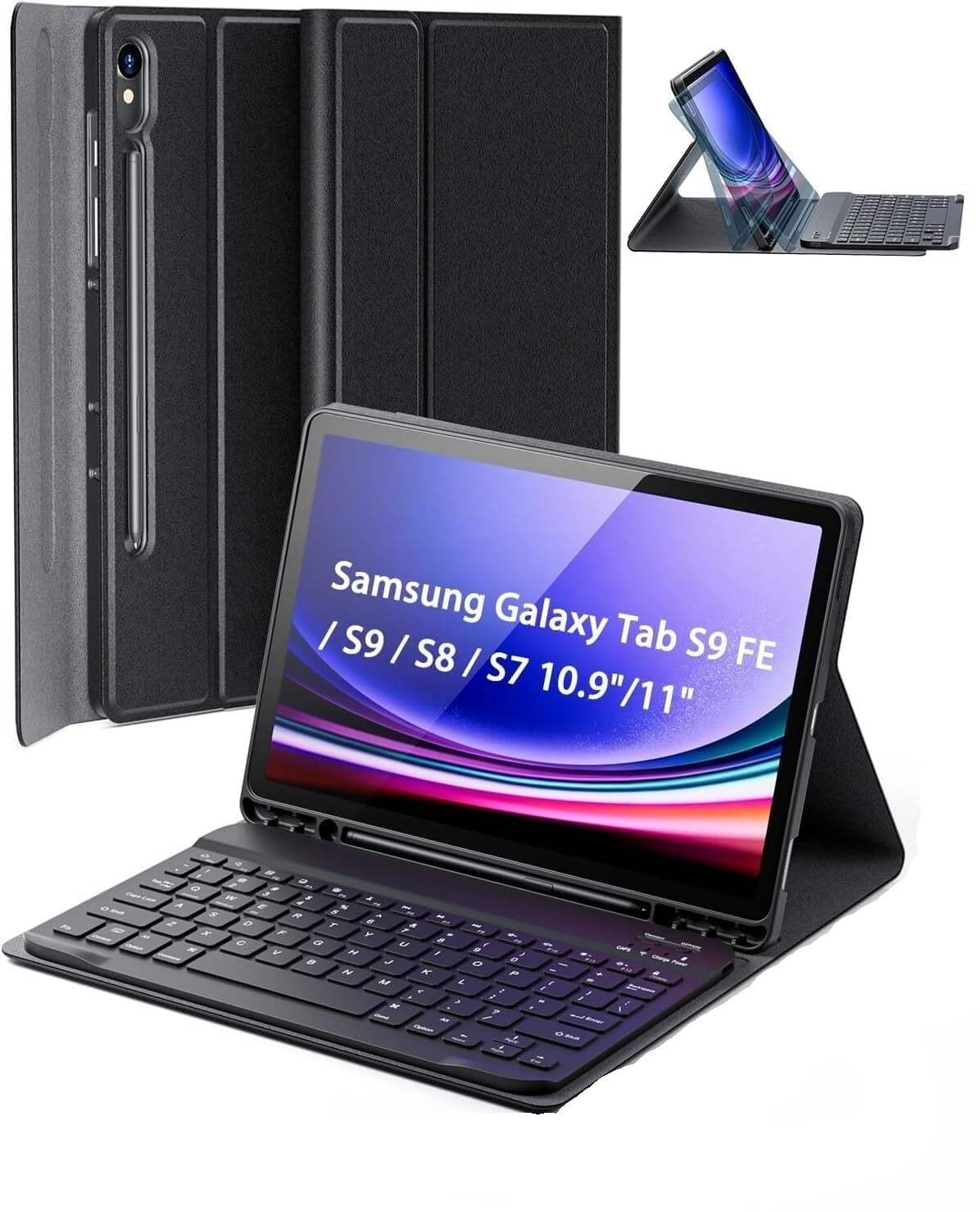 FL Case Keyboard for Samsung Galaxy Tab S10 FE / S9 FE / S9 / S8 / S7 10.9"/11" Built-in Pencil ...