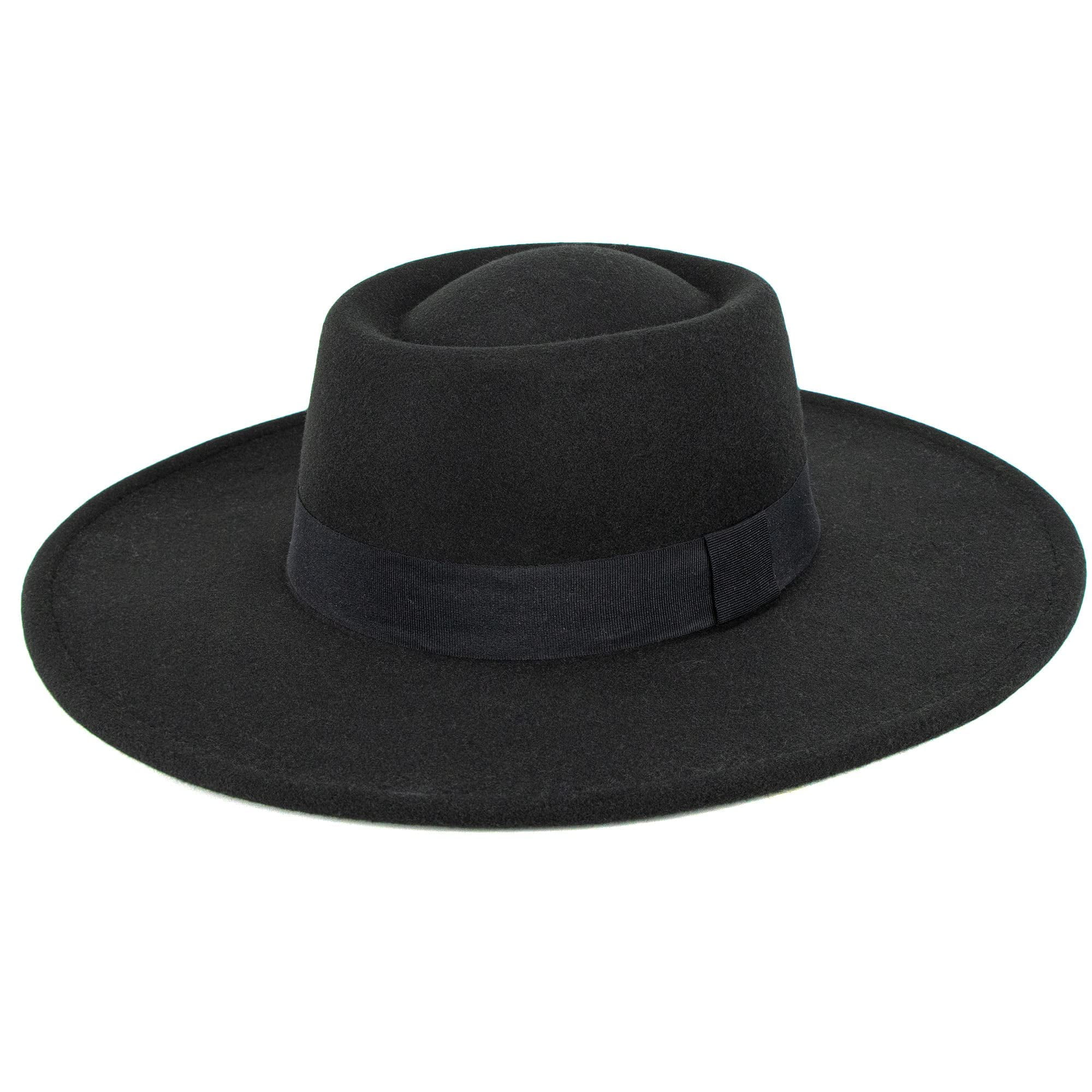 FL Classic Felt Fedora Hat for Women Men Big Wide Brim Flat Top Boater ...