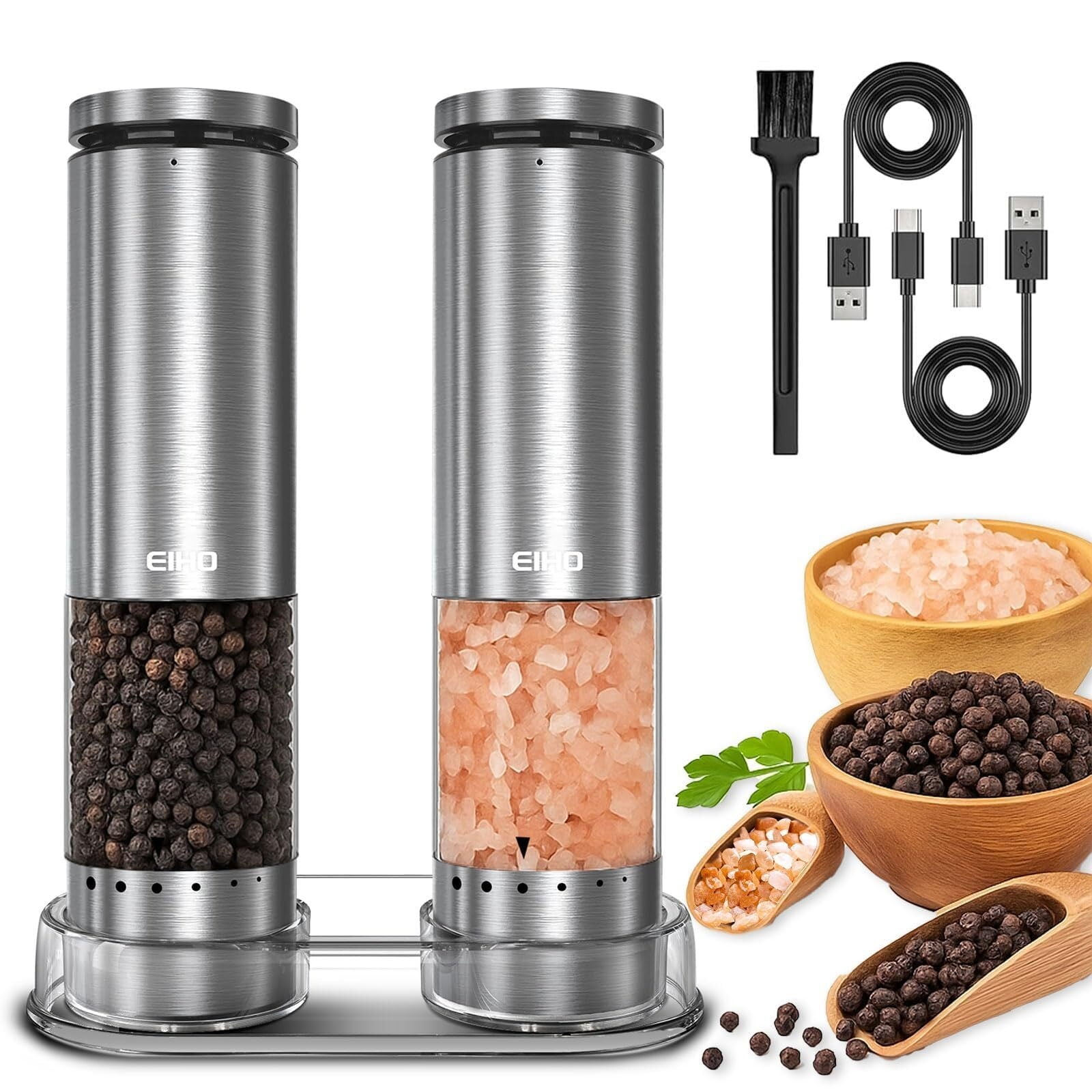 FL Electric Salt and Pepper Grinder Set Rechargeable, Automatic Salt ...