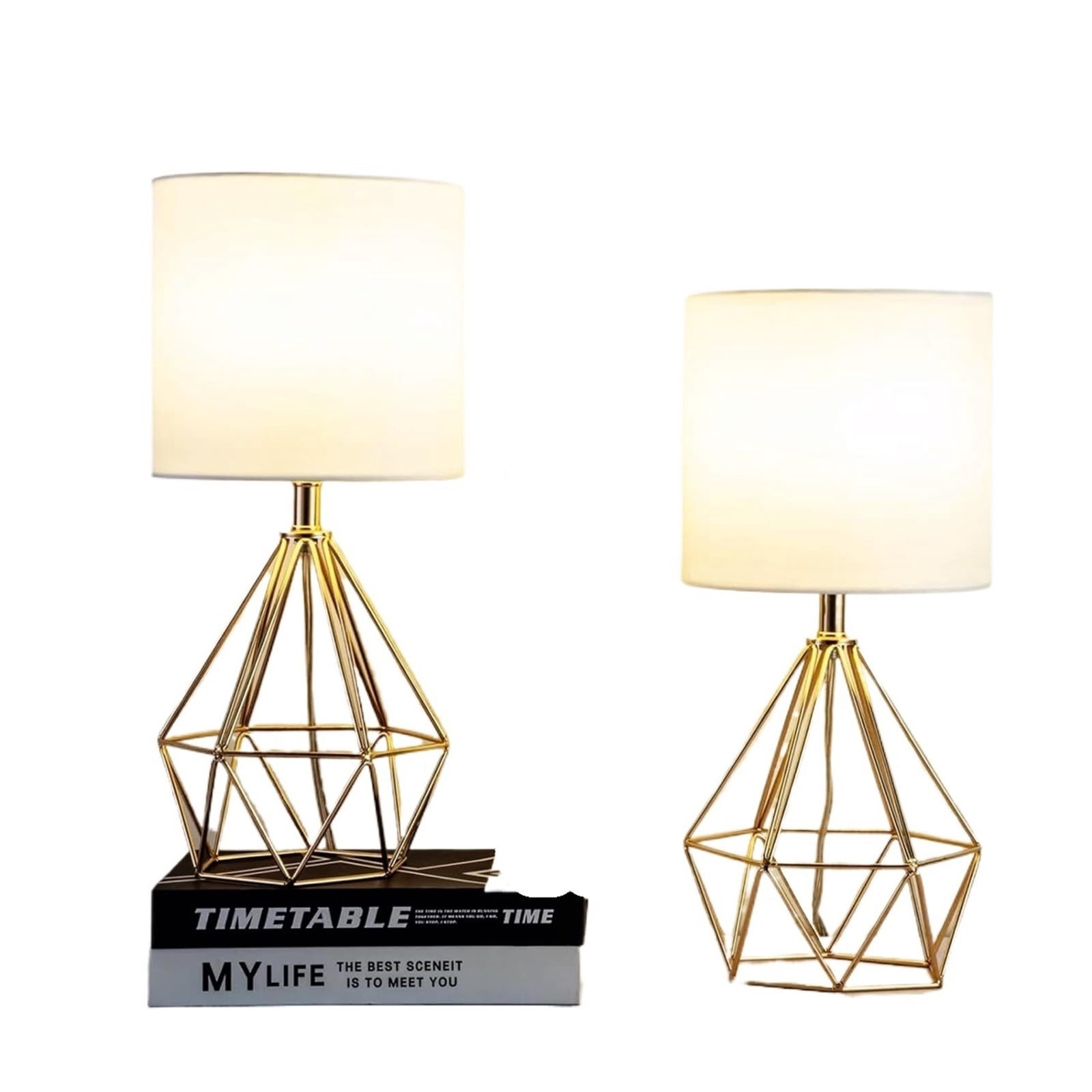 FL Gold Table Lamps Set of 2, Small Gold End Table Lamp with White ...