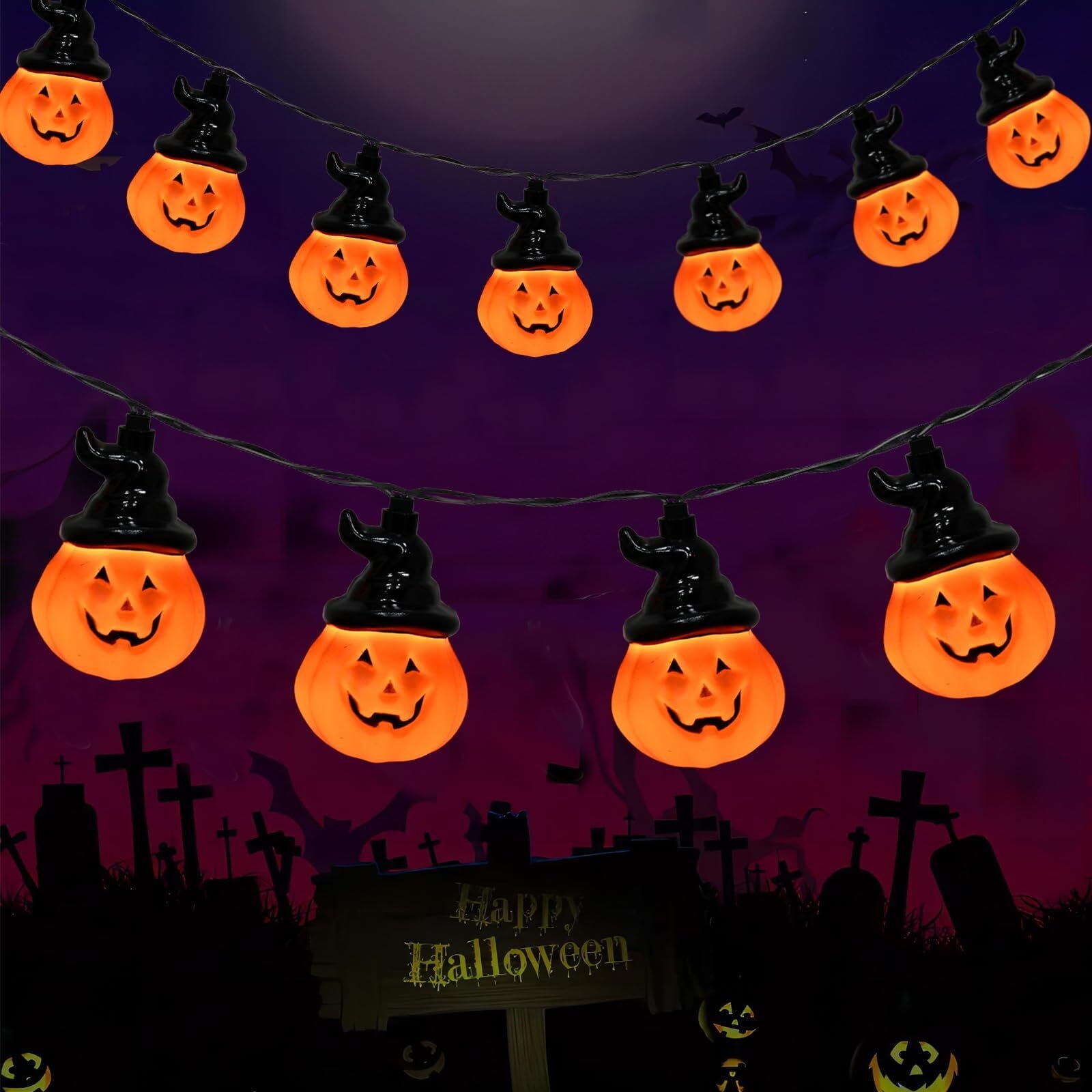 FL LED Ghost String Lights Plug in, 8.5Ft Indoor/Outdoor Halloween ...