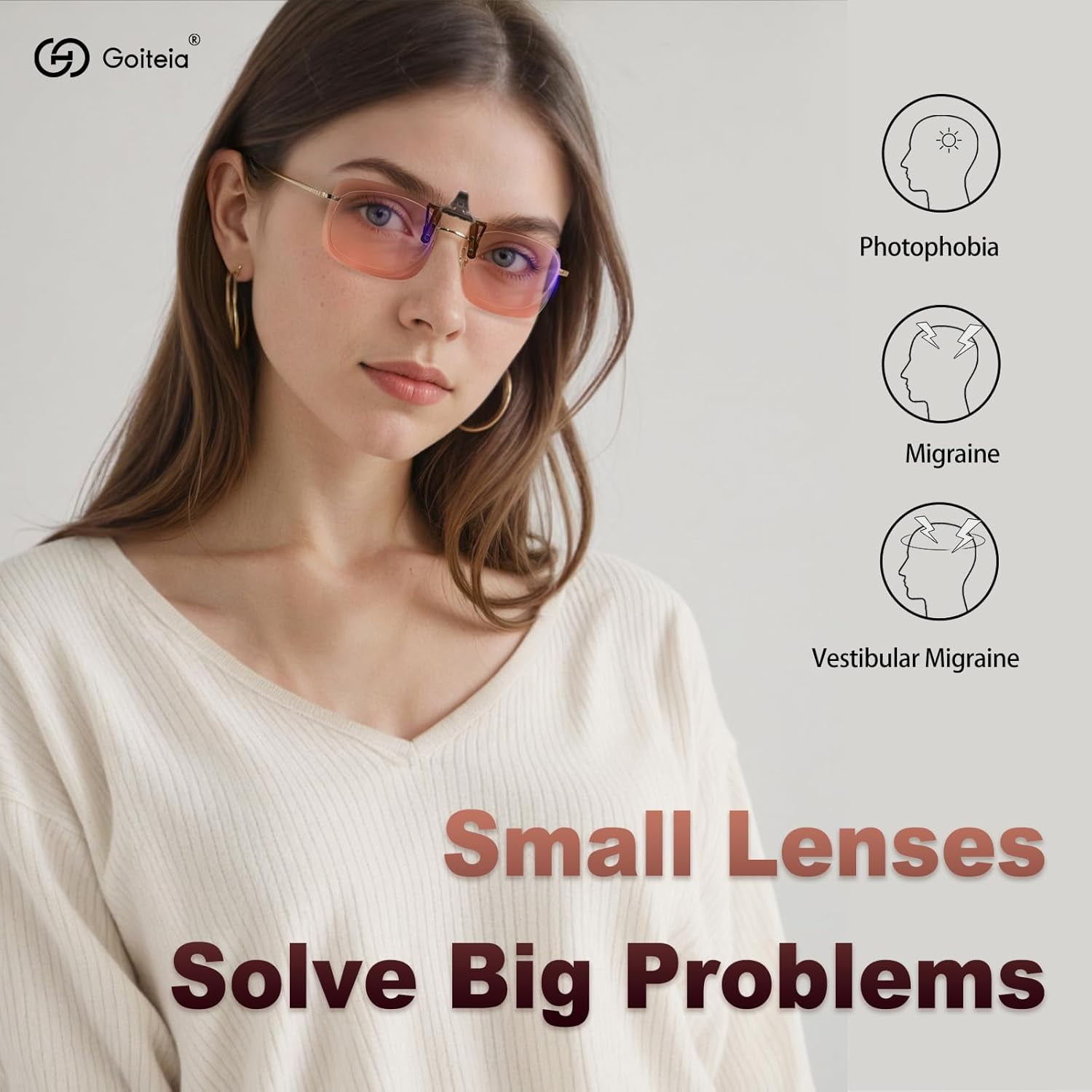 FL-Rose Migraine Clip on Glasses, Light Sensitivity Glasses for ...