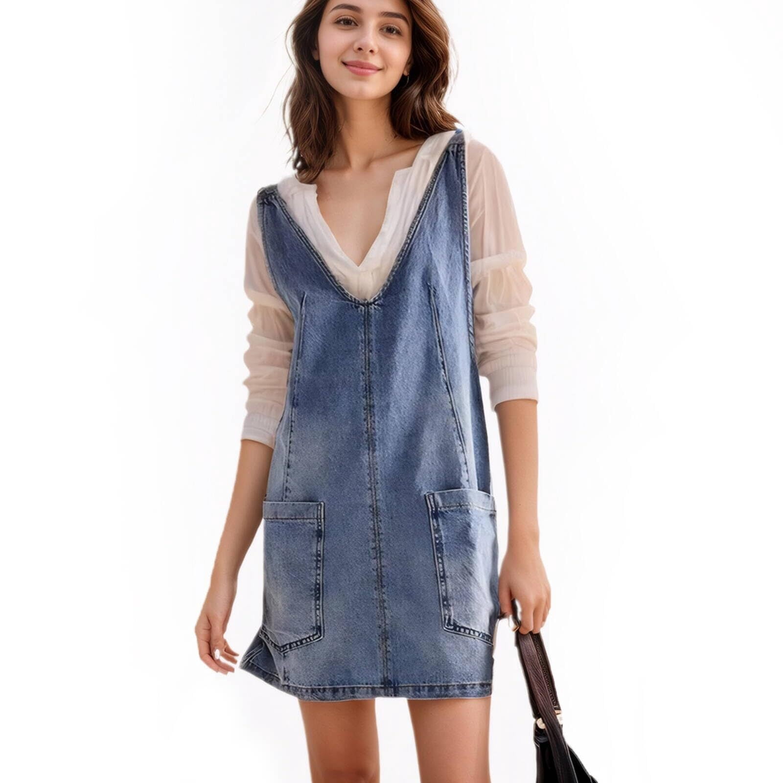 FL Stretch Denim Dress Overalls Jean Mini Dress Adjustable Shoulder ...