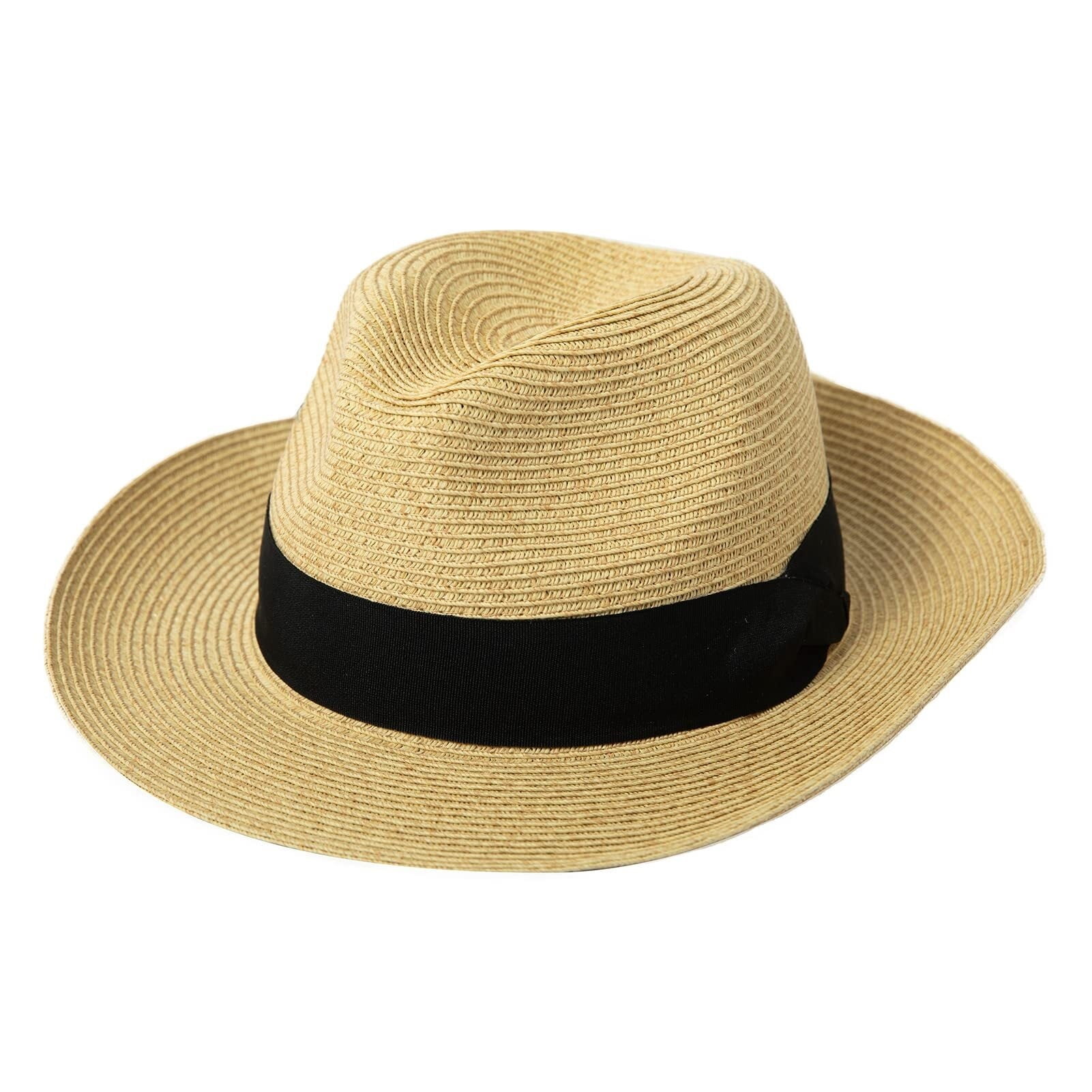 FL Summer Beach Straw Fedora Hats for Men Panama Mid Brim Trilby Dress ...