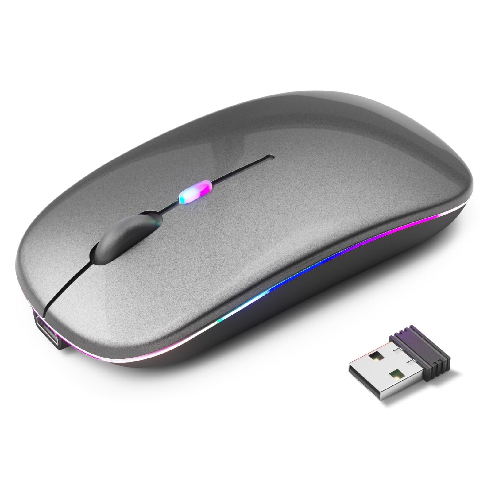 FL Wireless Bluetooth Mouse Rechargeable, Silent, Dual Mode (Bluetooth 5.2 & USB) with LED ...