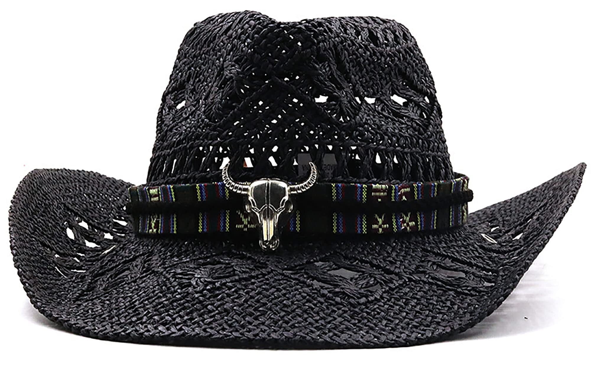 FL Womens Woven Cowboy-Straw-Hat Wide Brim Outback Western-Cowgirl Sun ...