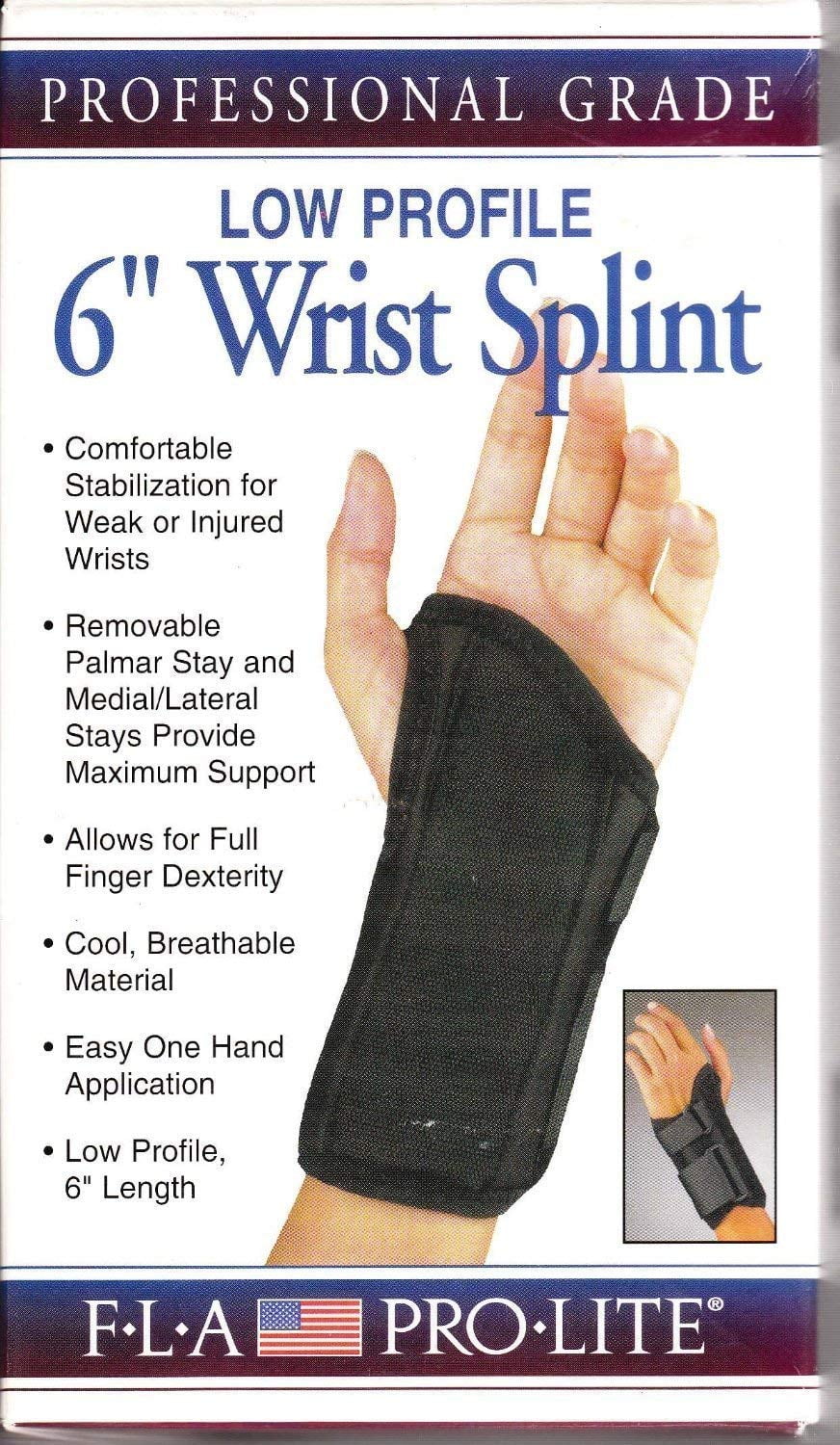 FLA Pro-Lite Prof Grade Low Profile 6 Inch Wrist Splint, Large, Left ...