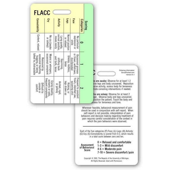 FLACC Pain Scale - Vertical Badge Reference Card (1 Card) - Walmart.com