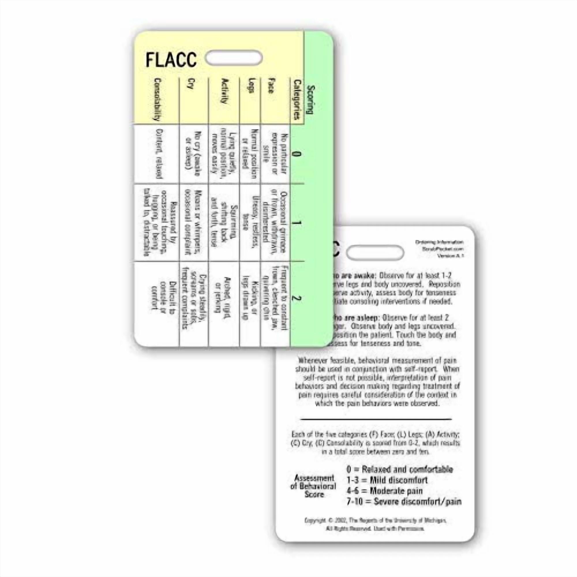 FLACC Pain Scale - Vertical Badge Reference Card (Pack of 5) - Walmart.com
