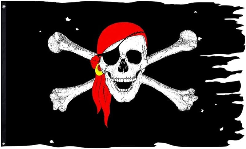 FLAGLINK Red Scarf Skull Bones Flag 3X4.8Fts Jolly Roger Crossbone ...