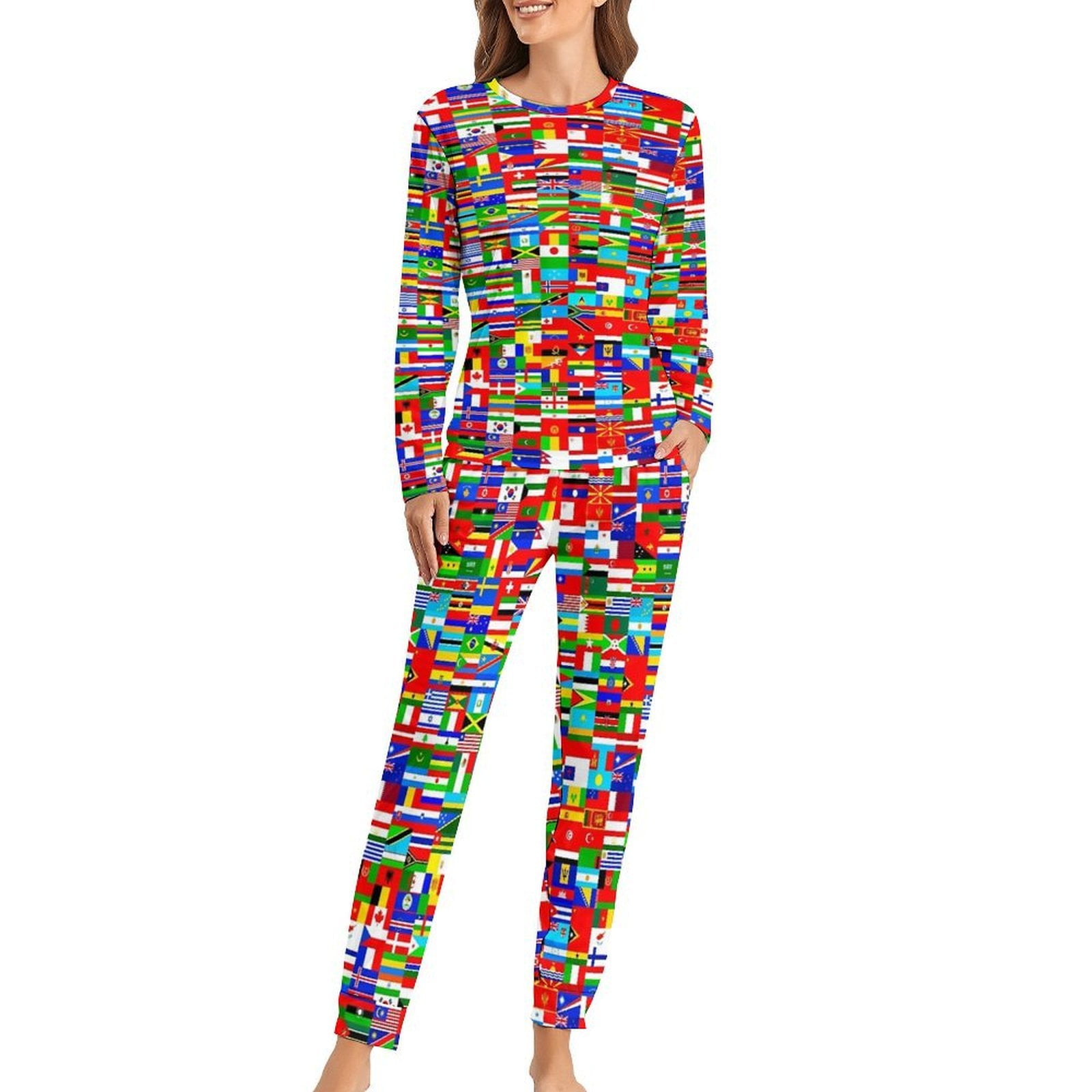 FLAGS OF THE WORLD Pajamas Woman 2 Piece Vintage Pajamas Set Long ...