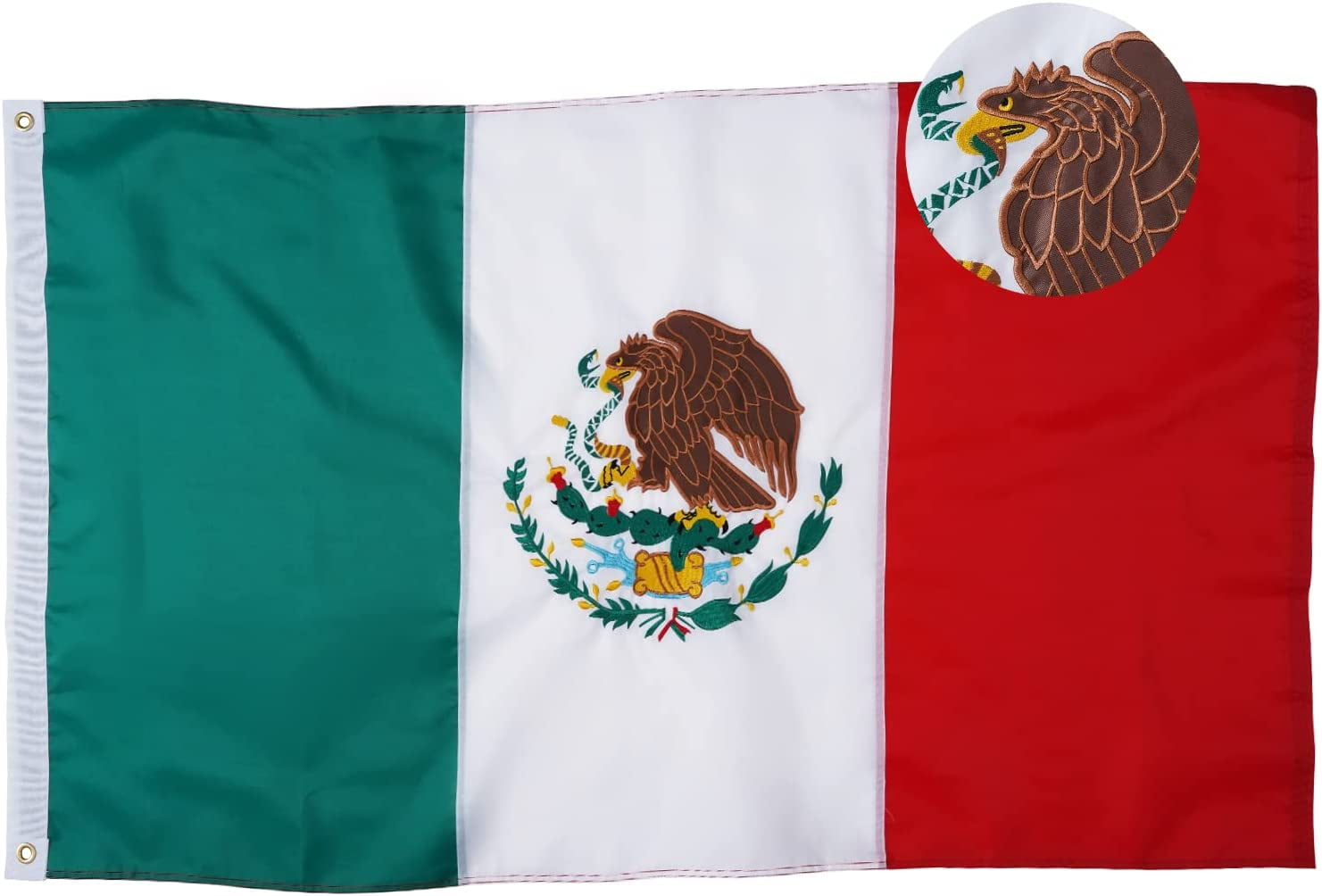 FLAGWIN Mexico Flag Mexican Flags 5x8 FT, Heavy Duty Embroidered Mexican Flag Banner with 2 ...