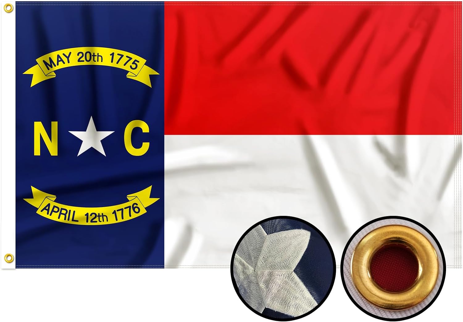 FLAGWIN North Carolina Flag 3x5 FT - Embroidered Polyester North ...