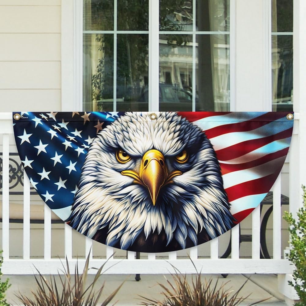 FLAGWIX American Flag Patriotic Eagle American Non-Pleated Fan Flag, 1 ...