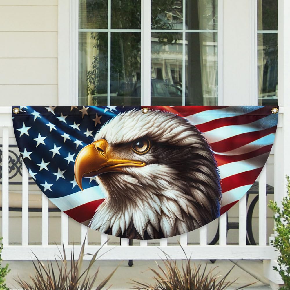 FLAGWIX American Flag Patriotic Eagle American Non-Pleated Fan Flag ...