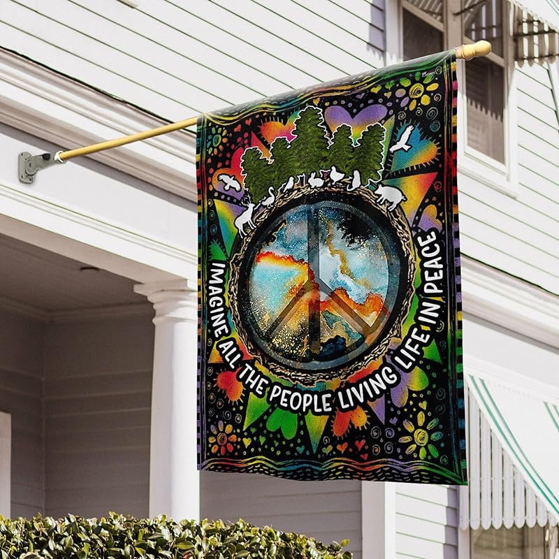 FLAGWIX American Flag, Peace Sign Hippie Flag, Imagine All The People ...