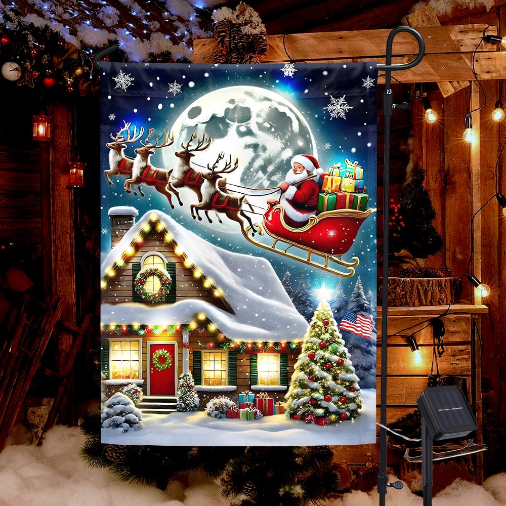 FLAGWIX Christmas Santa Claus and His Reindeer Flying Over Solar LED ...
