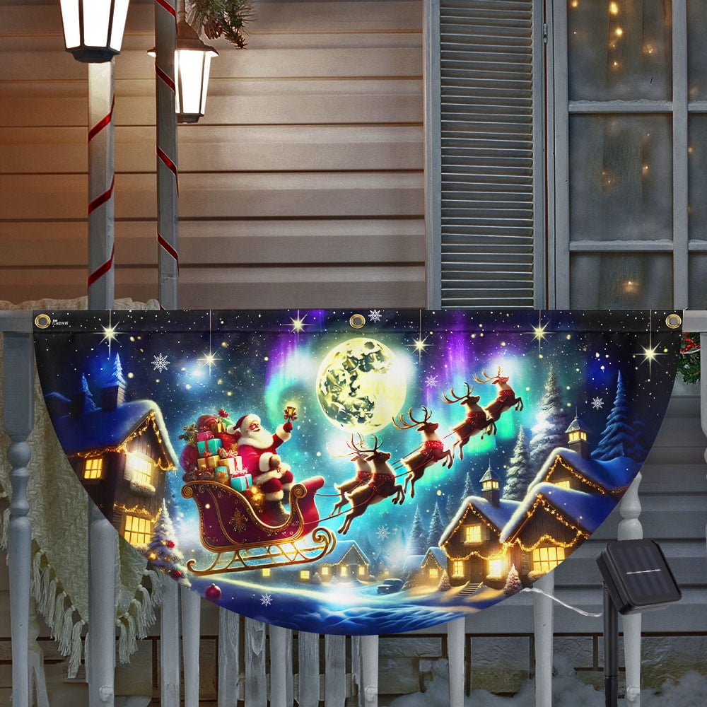 FLAGWIX Christmas Santa Sleigh Reindeer To The Moon Festive Xmas Solar ...