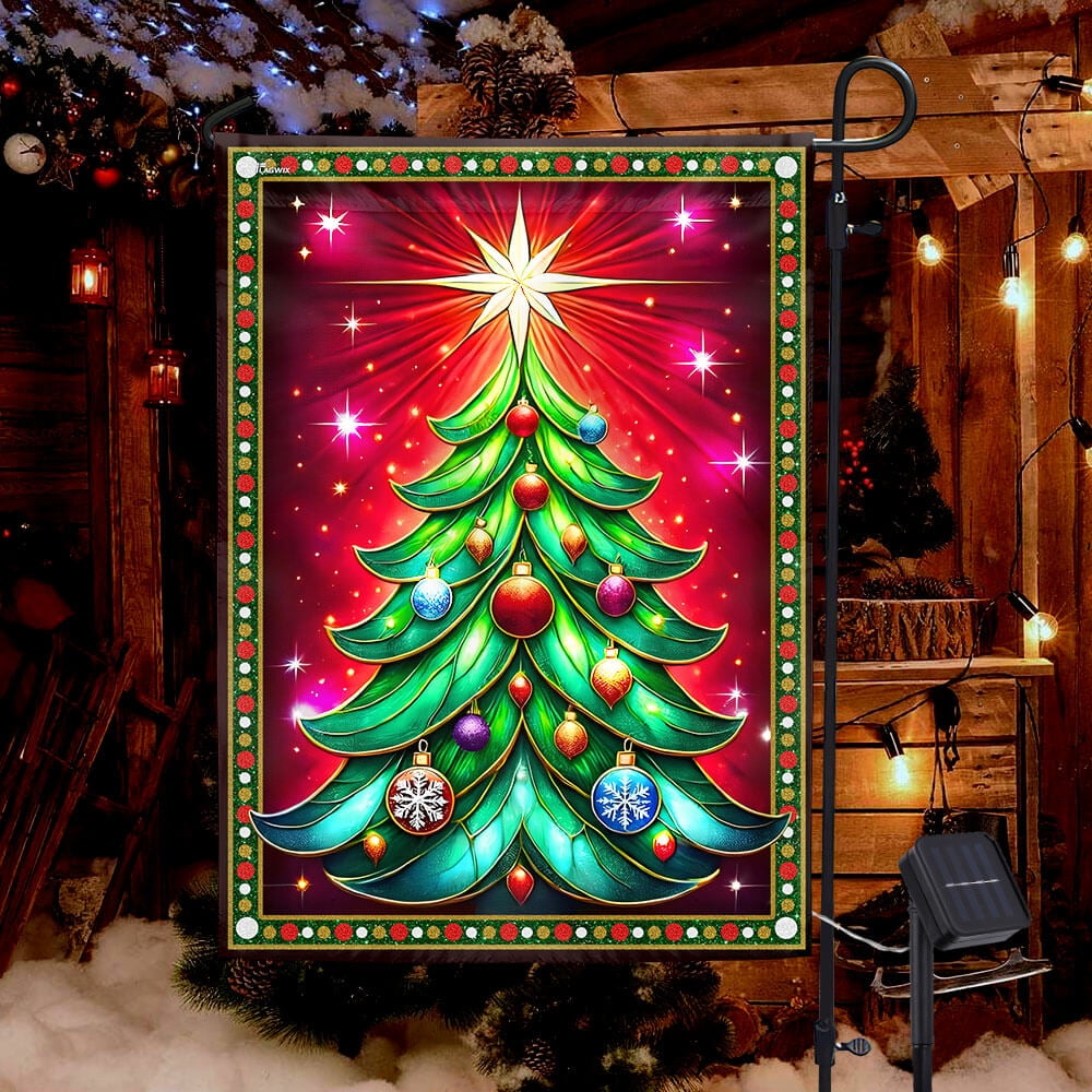 FLAGWIX Christmas Tree Festive Holiday Solar LED Garden Flag TQN4156SF ...