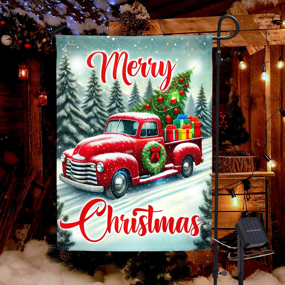 FLAGWIX Red Pickup Truck Christmas Solar LED Garden Flag VTM635SF - USA ...