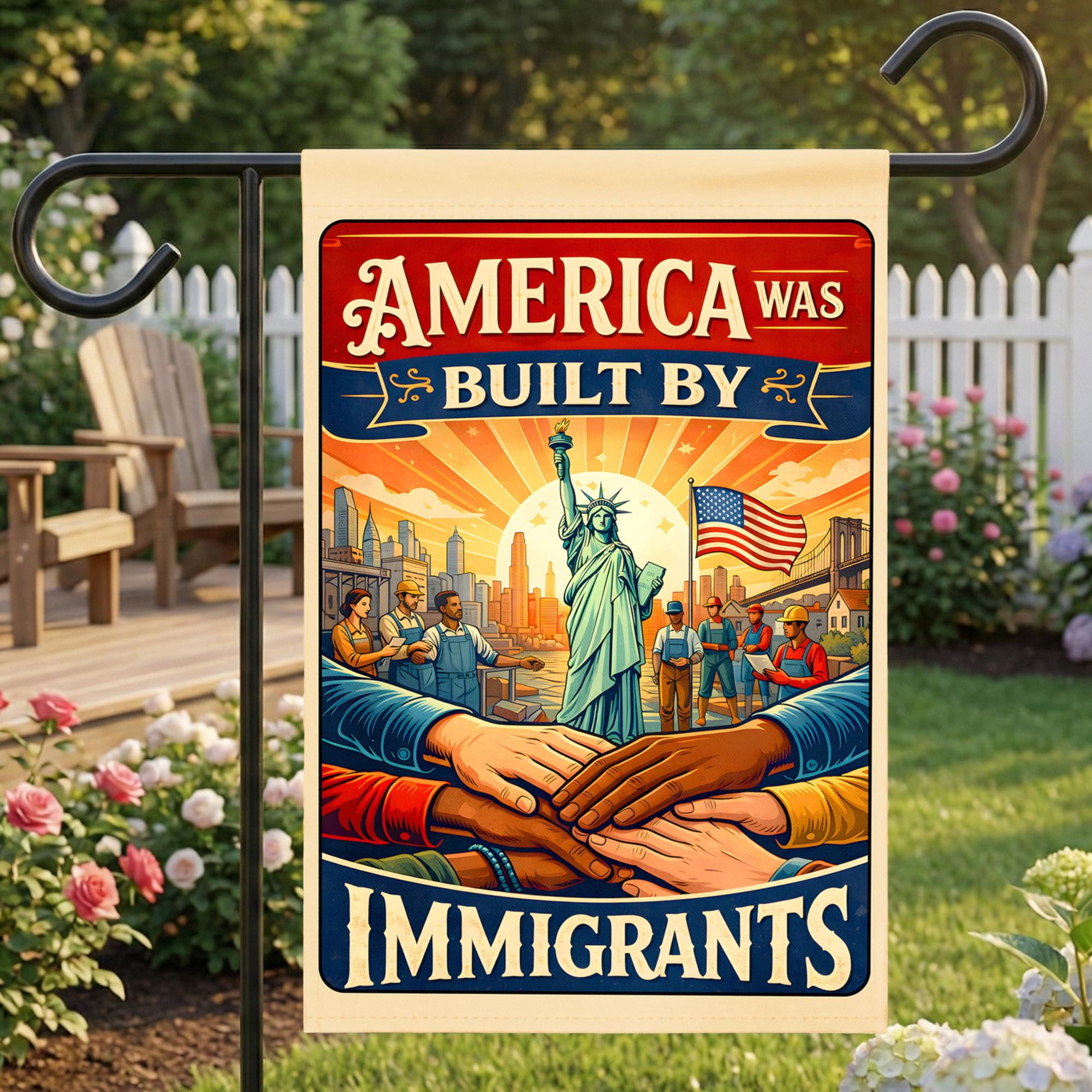 FLAGY America Was Built By Immigrants Garden Flag, Patriotic Pro ...