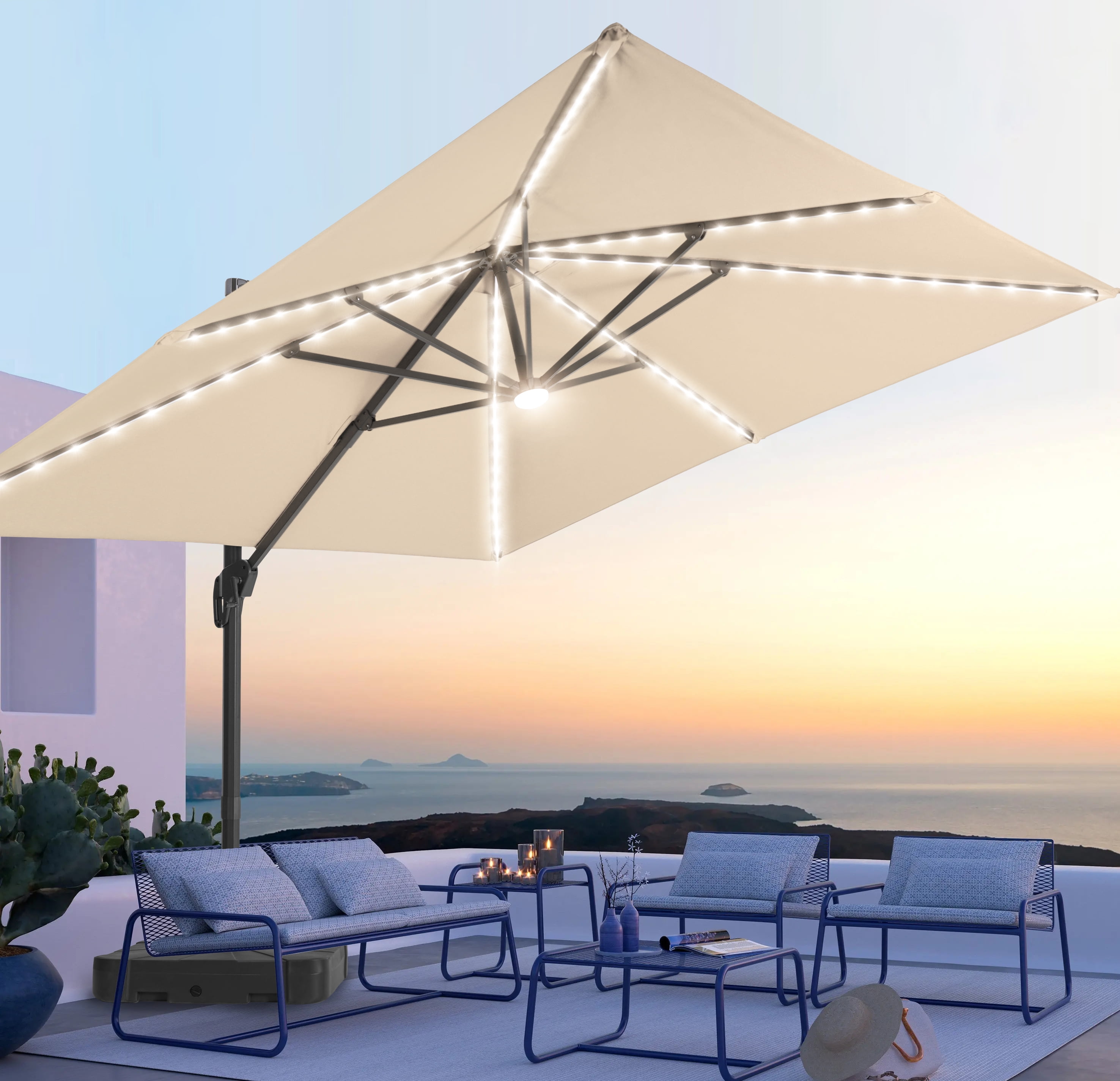 FLAME&SHADE 10×10FT LED Cantilever Patio Umbrella – Ultimate Outdoor ...