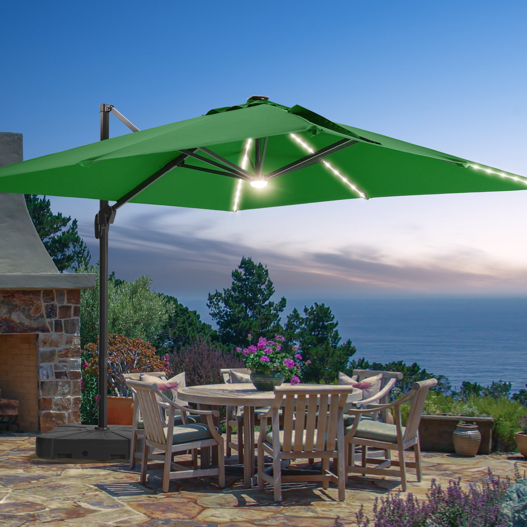 FLAME&SHADE 10*10FT Square Cantilever LED Umbrella For Your Outdoor ...