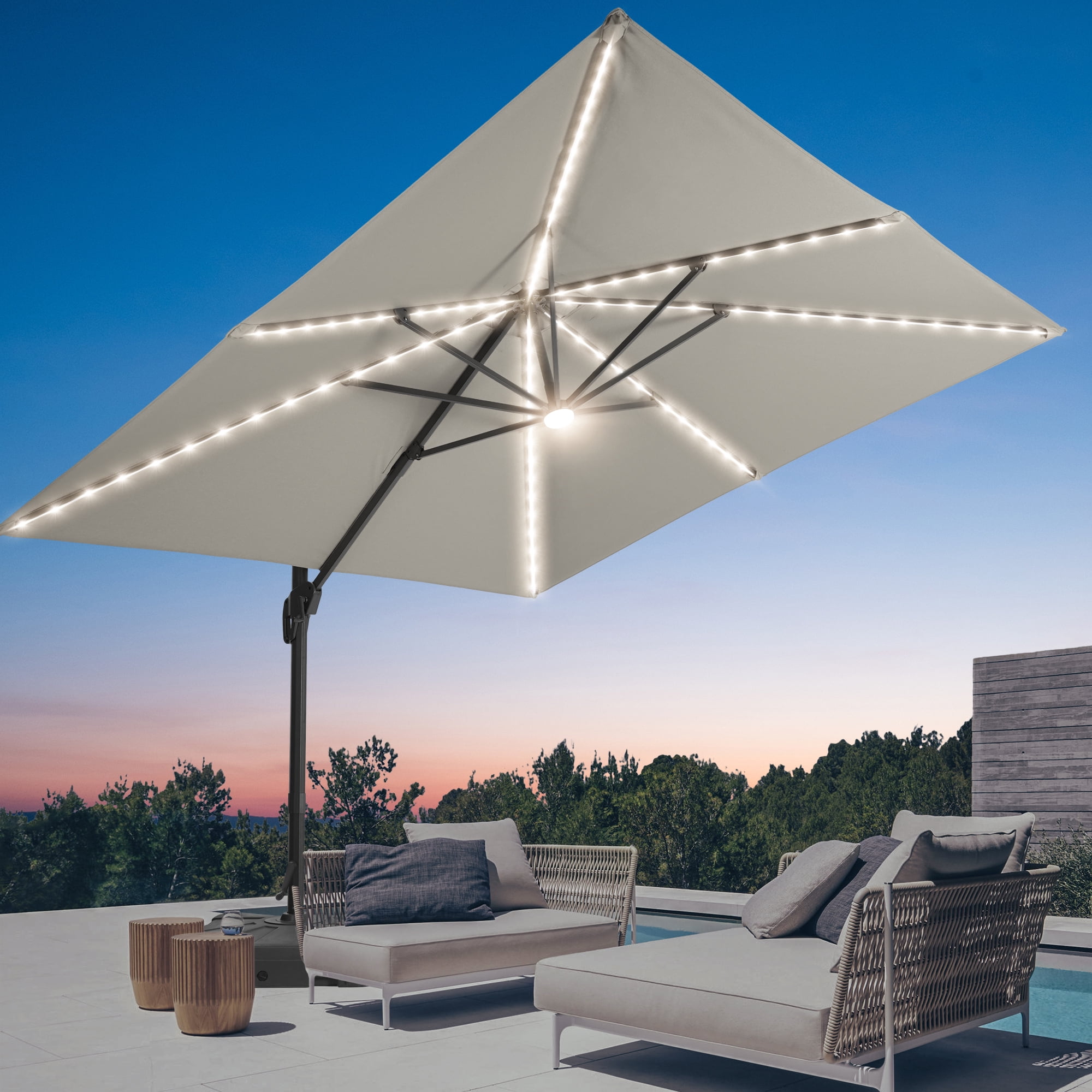 FLAME&SHADE 10*10FT Square Cantilever LED Umbrella For Your Outdoor ...