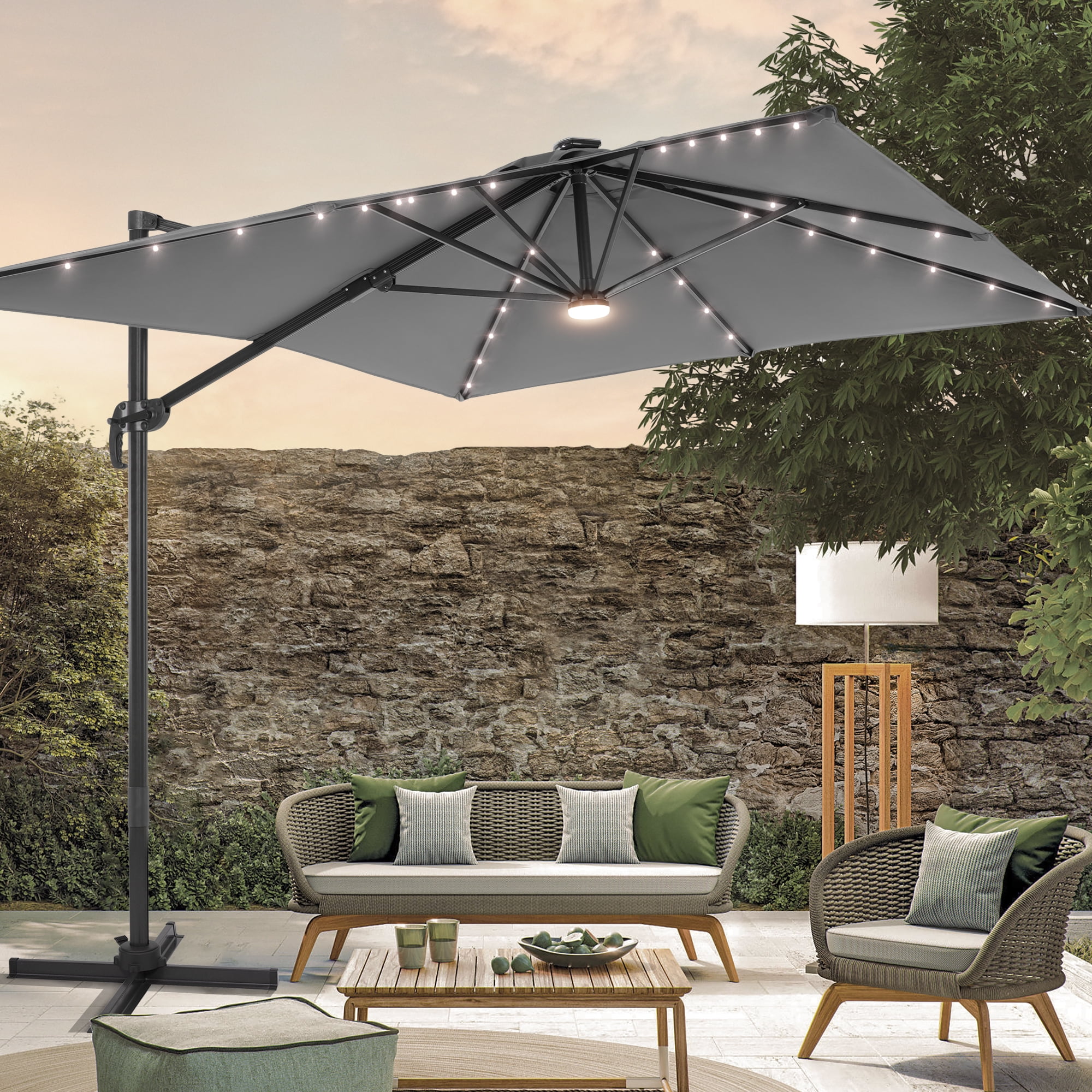 FLAME&SHADE 10×8FT LED Cantilever Umbrella with Aluminum Frame, and 360 ...
