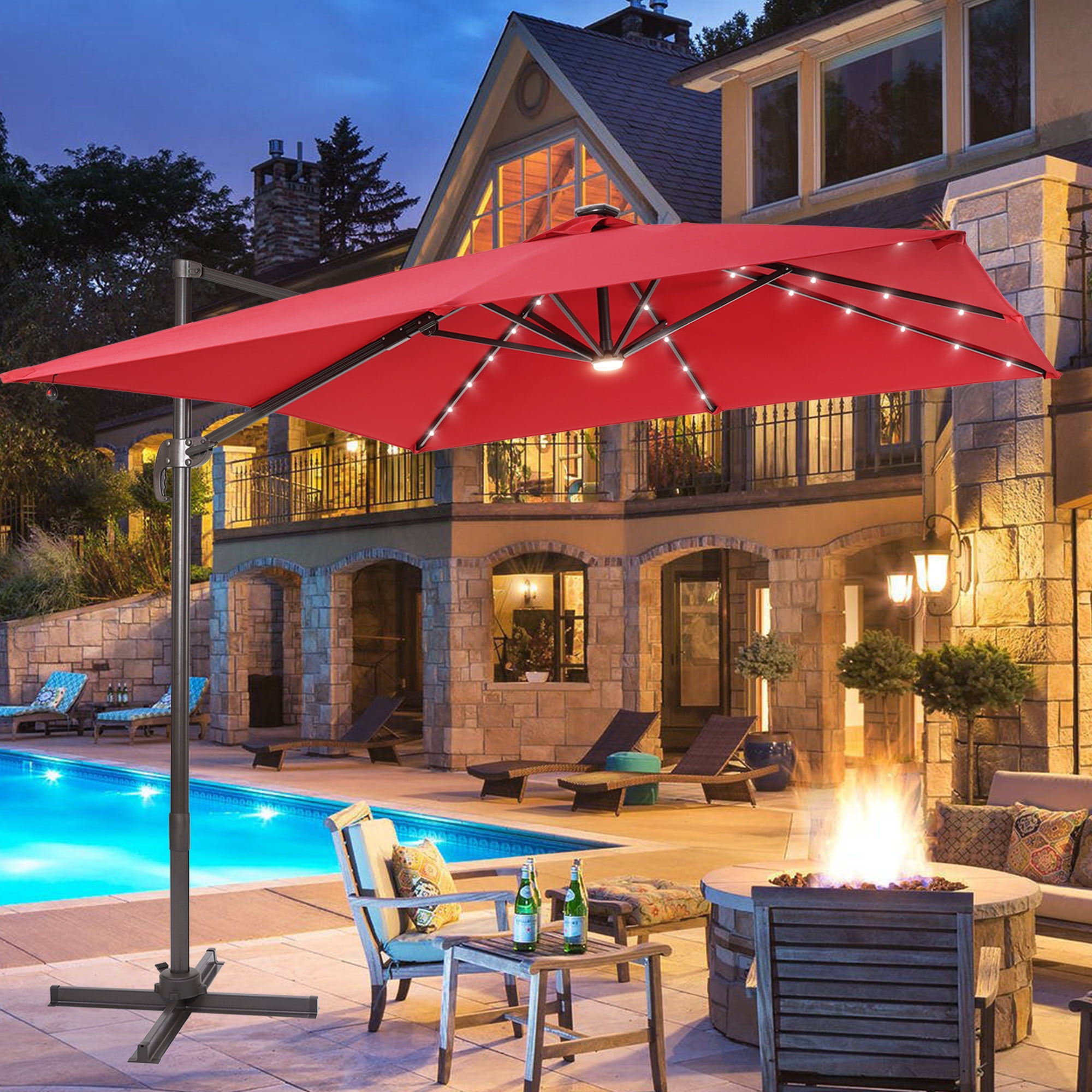FLAME&SHADE 10×8FT Rectangular Cantilever LED Umbrella For Your Outdoor ...