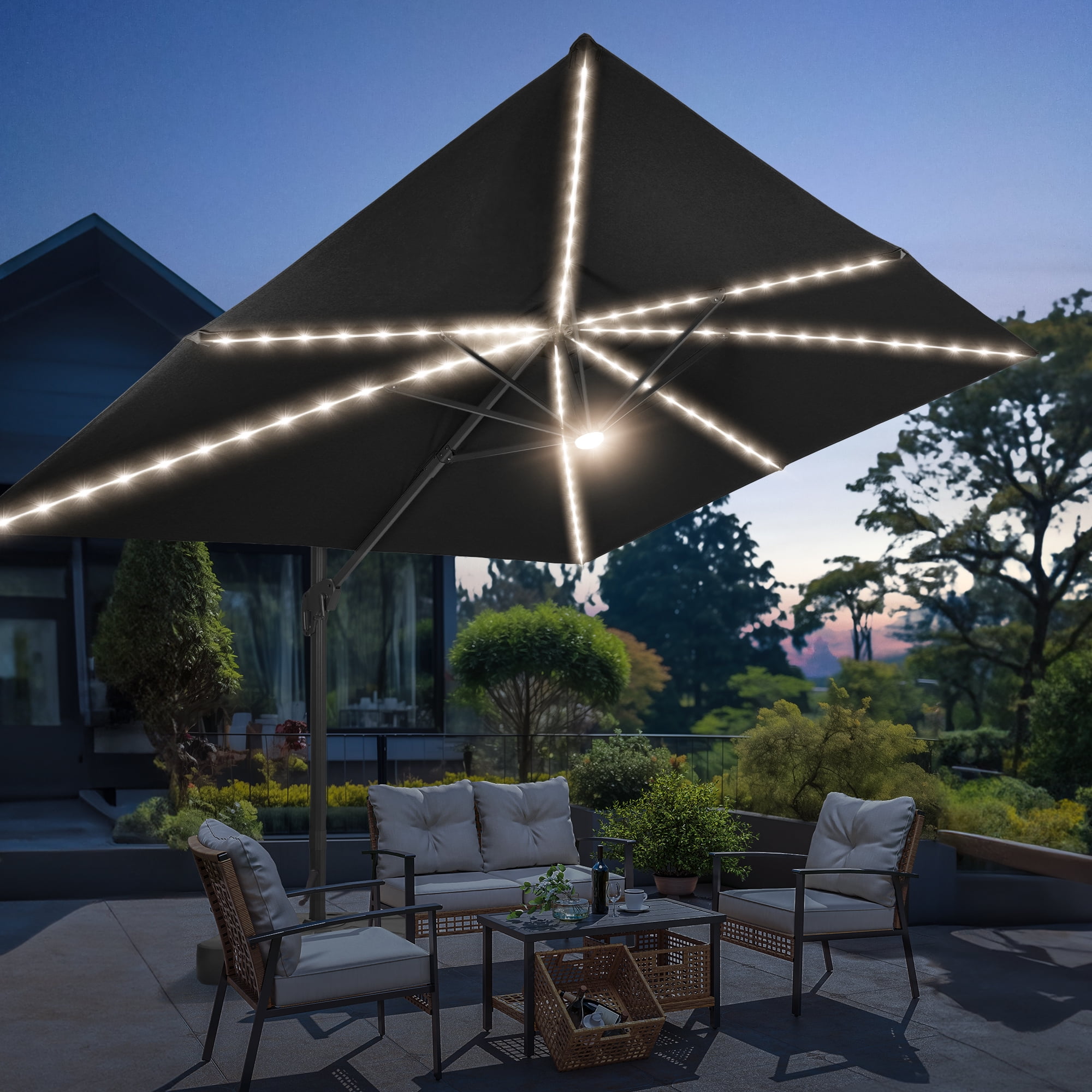 FLAME&SHADE 11.5*9FT Rectangular Cantilever LED Umbrella For Your Outdoor Space – Solution-Dyed ...