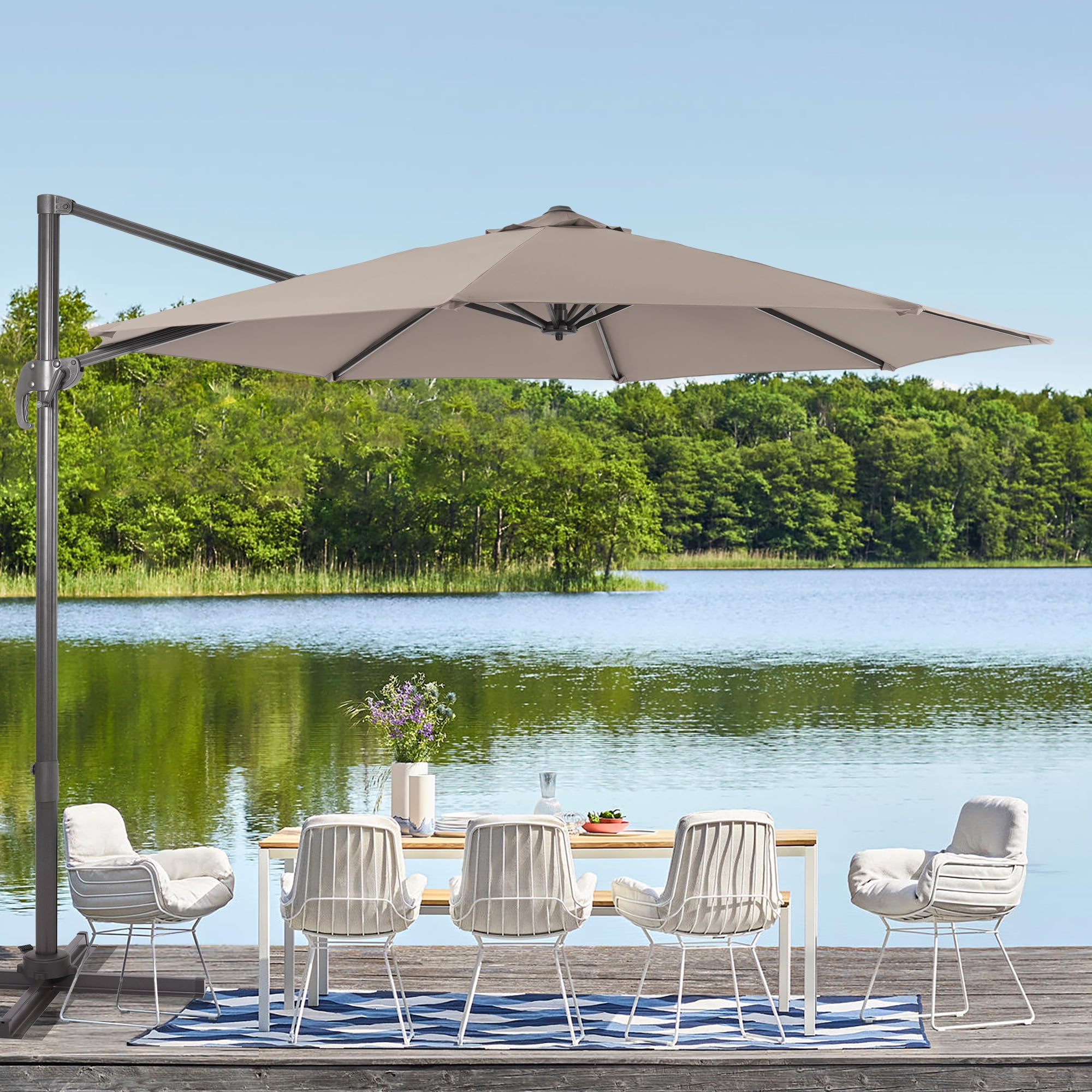 FLAME&SHADE 11FT Cantilever Umbrella with Aluminum Frame, and 360 ...