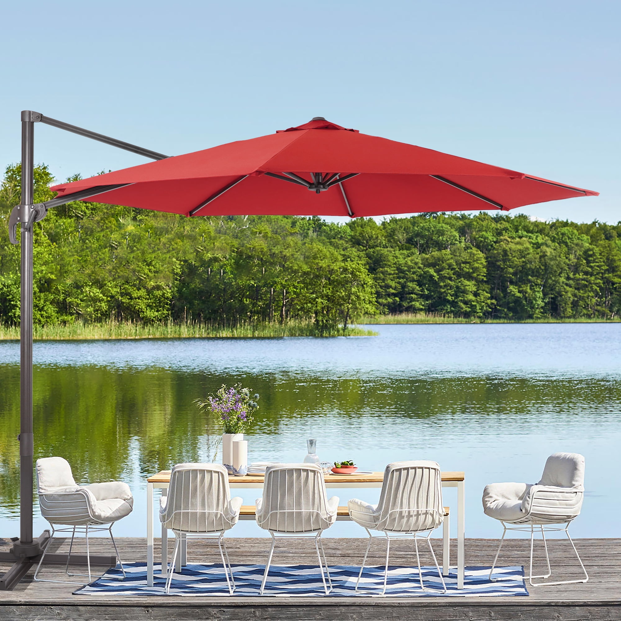 FLAME&SHADE 11FT Cantilever Umbrella with Aluminum Frame, and 360 ...